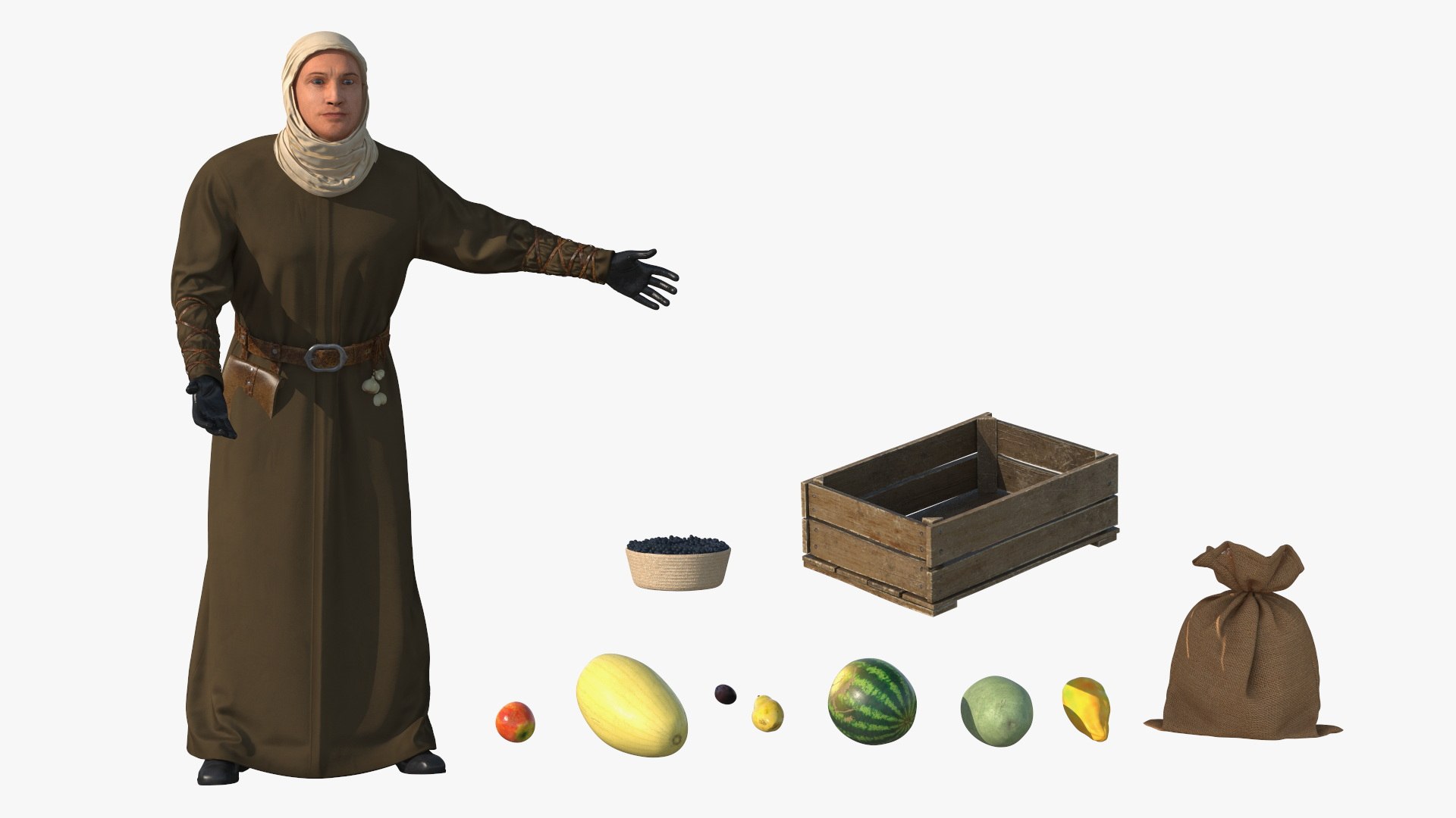 Medieval Merchant With Market Stall Model - TurboSquid 2282241