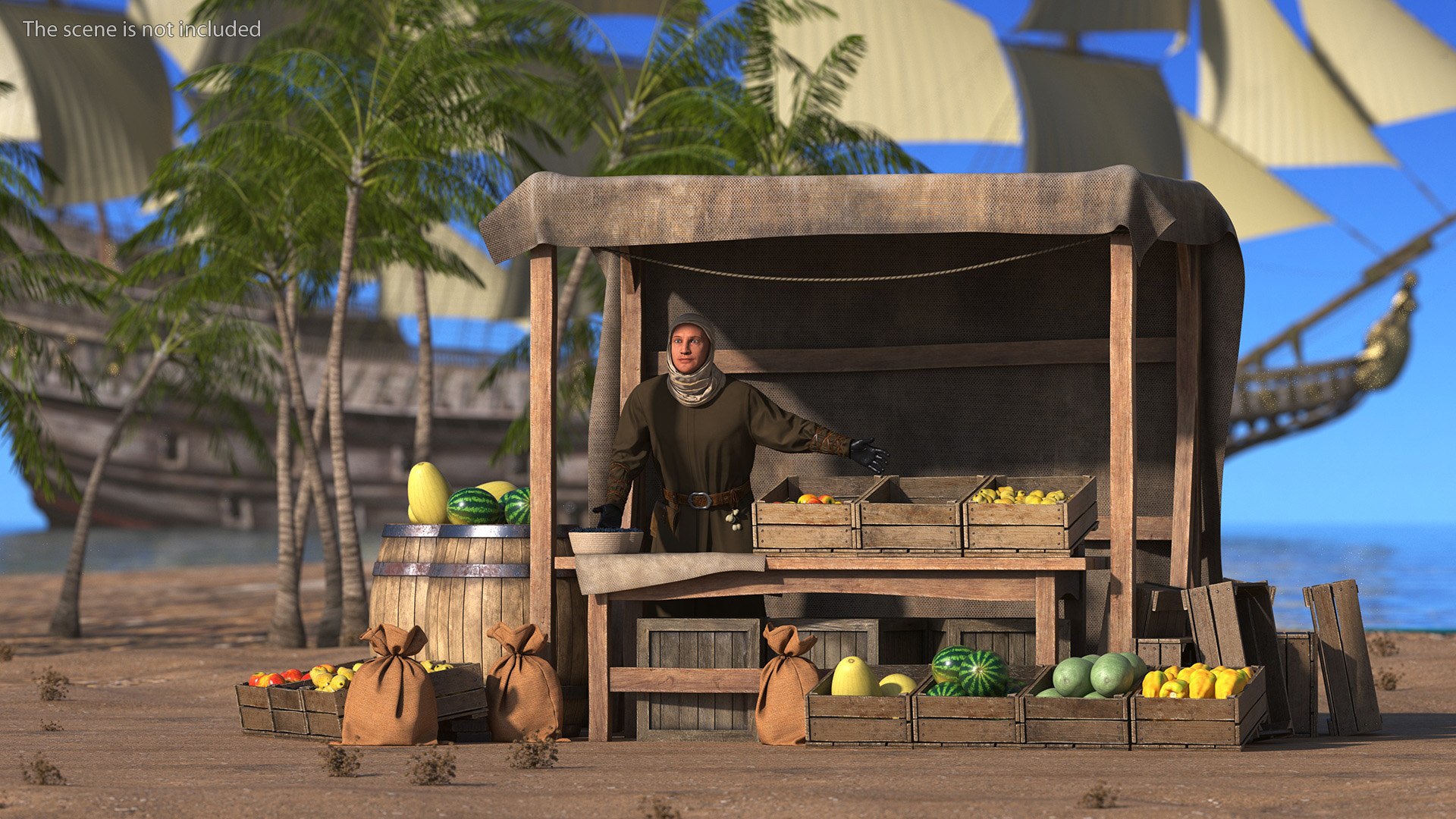 Medieval Merchant With Market Stall Model - TurboSquid 2282241