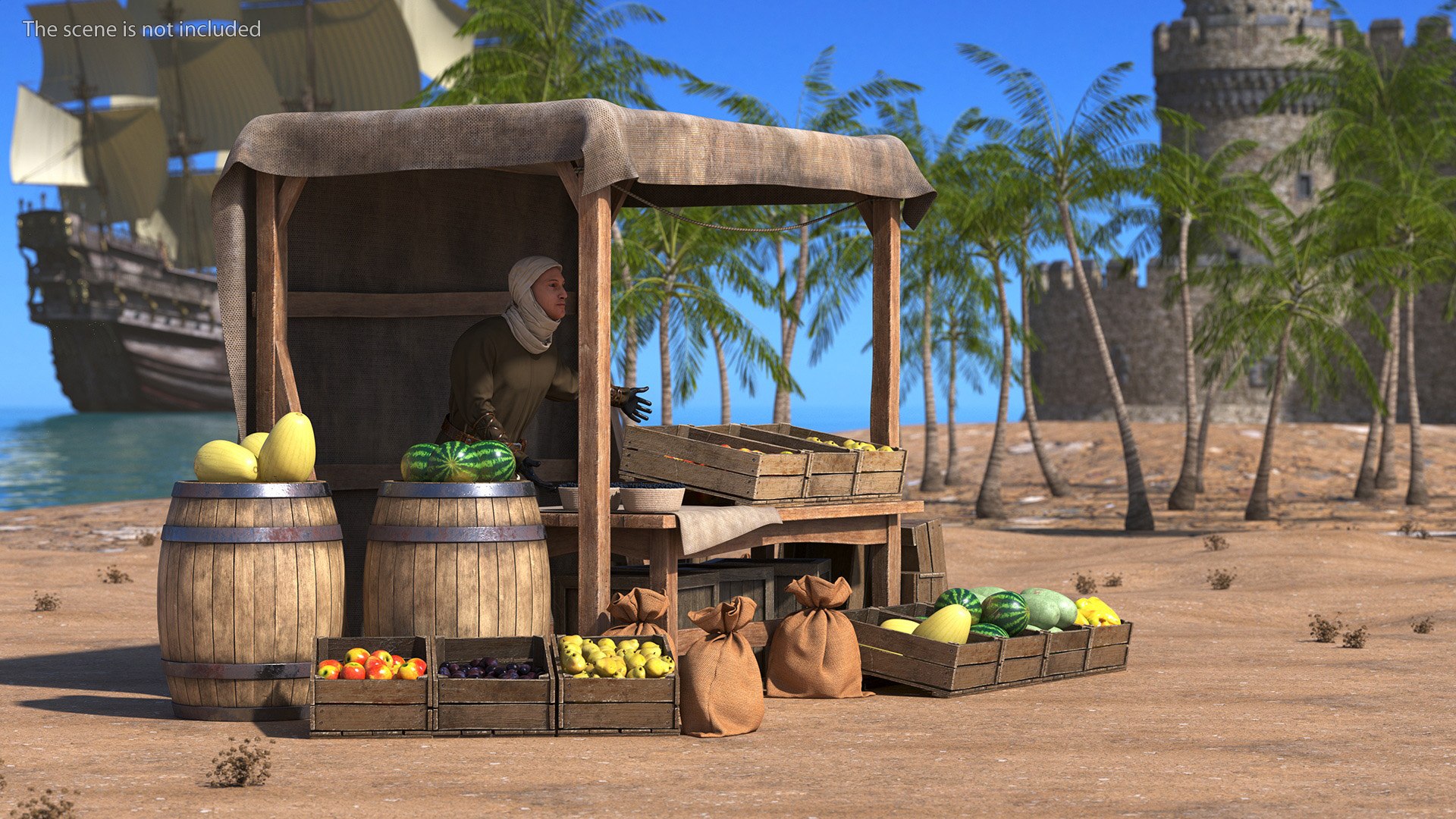 Medieval Merchant With Market Stall Model - TurboSquid 2282241