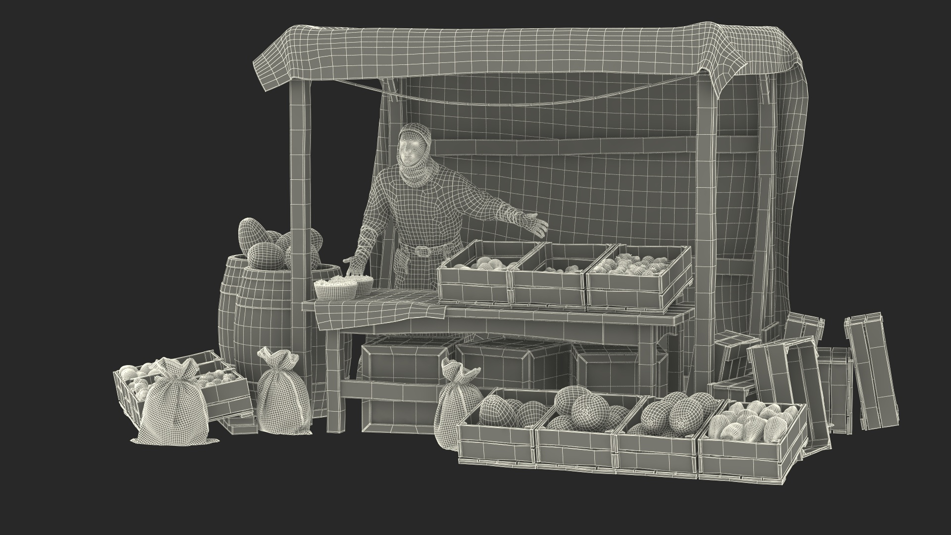 Medieval Merchant With Market Stall Model - TurboSquid 2282241