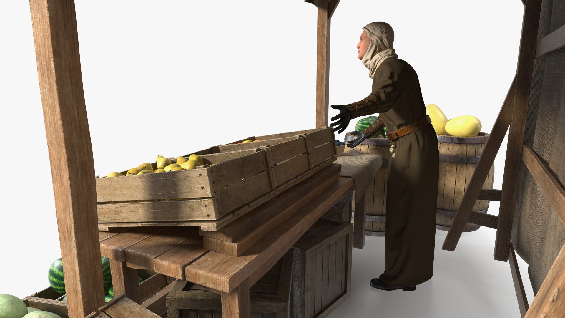 Medieval Merchant With Market Stall Model - TurboSquid 2282241