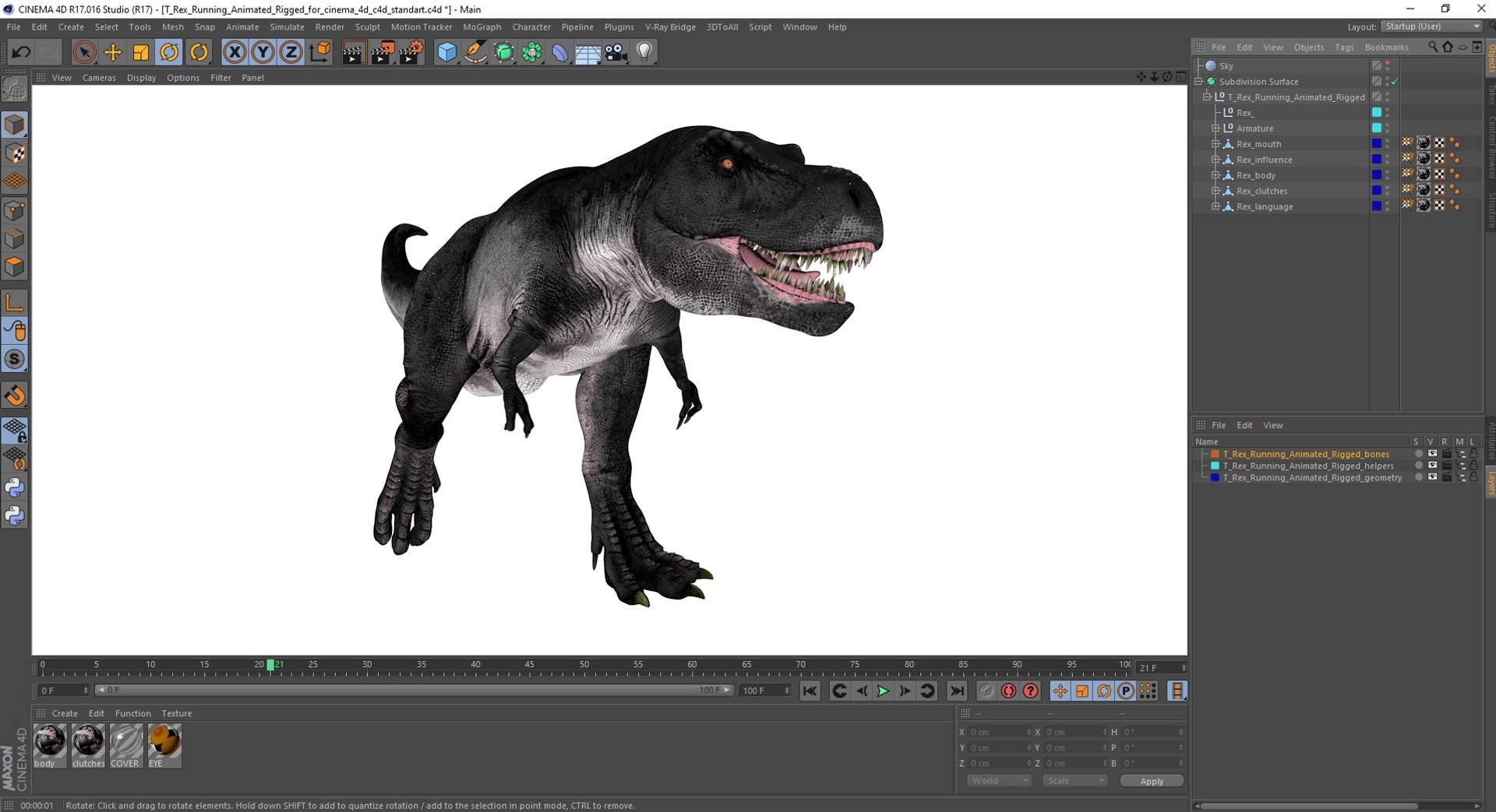 T Rex Running Animated Rigged For Cinema 4D 3D Model - TurboSquid 2111094