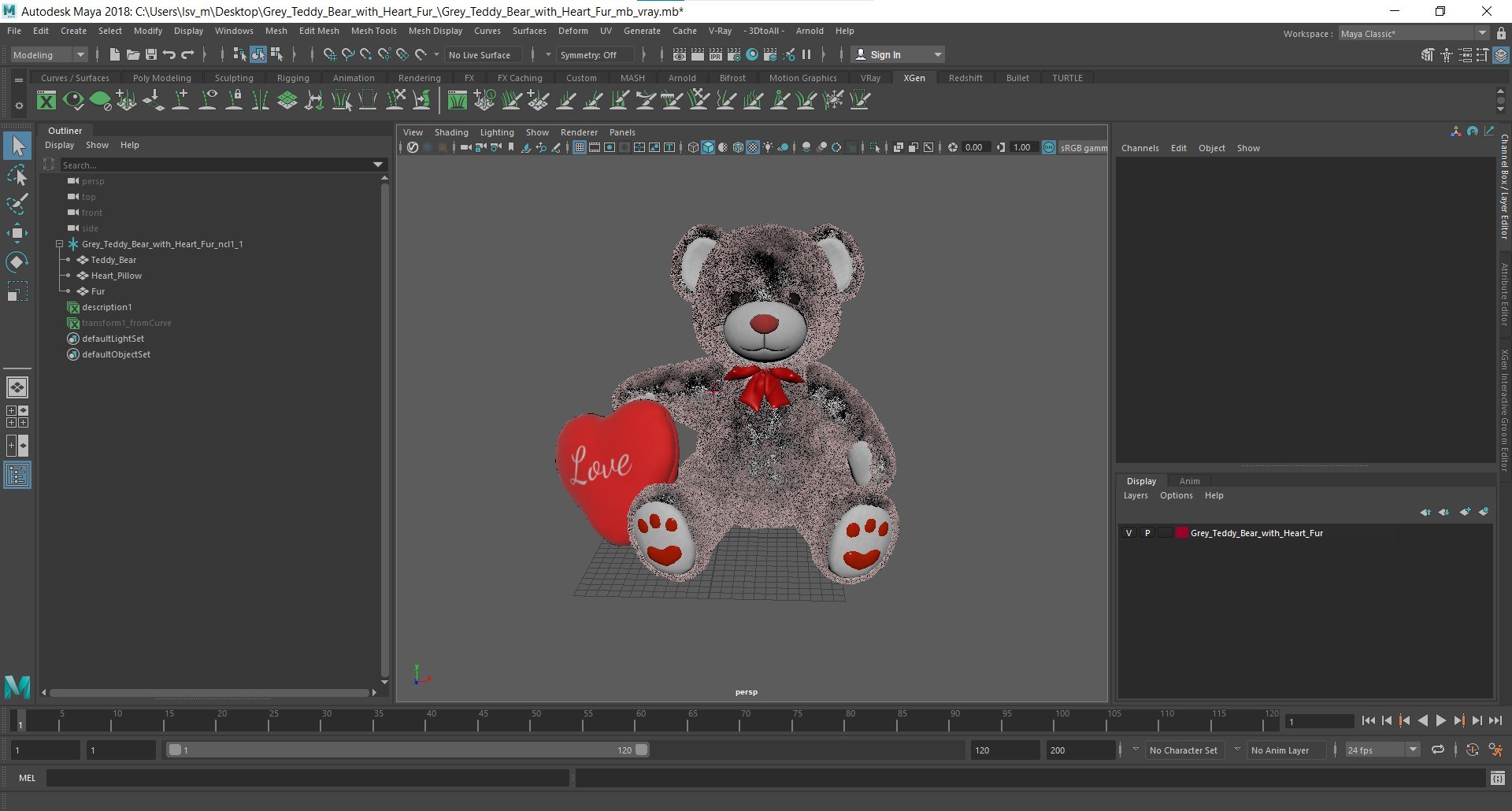 Grey Teddy Bear With Heart Fur For Maya 3D Model - TurboSquid 2399785