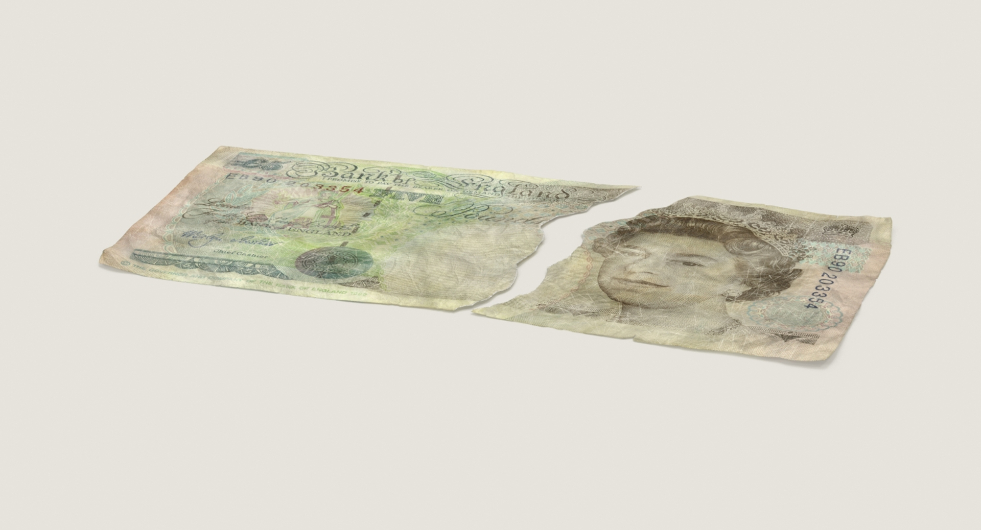 5 pound note torn 3d model