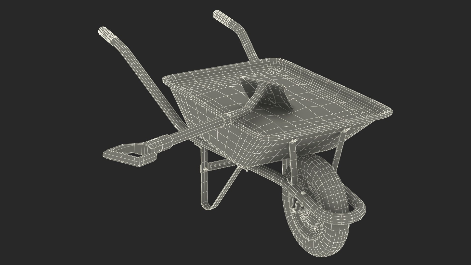 One Wheel Construction Cart Full of Concrete with Shovel model ...