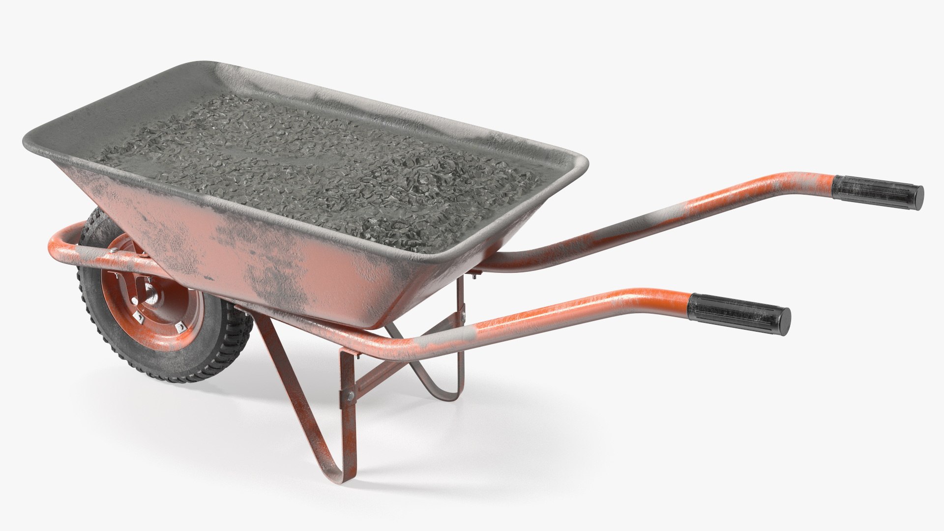 One Wheel Construction Cart Full of Concrete with Shovel model ...