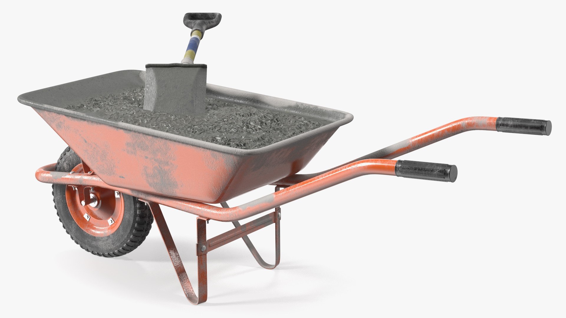 One Wheel Construction Cart Full of Concrete with Shovel model ...