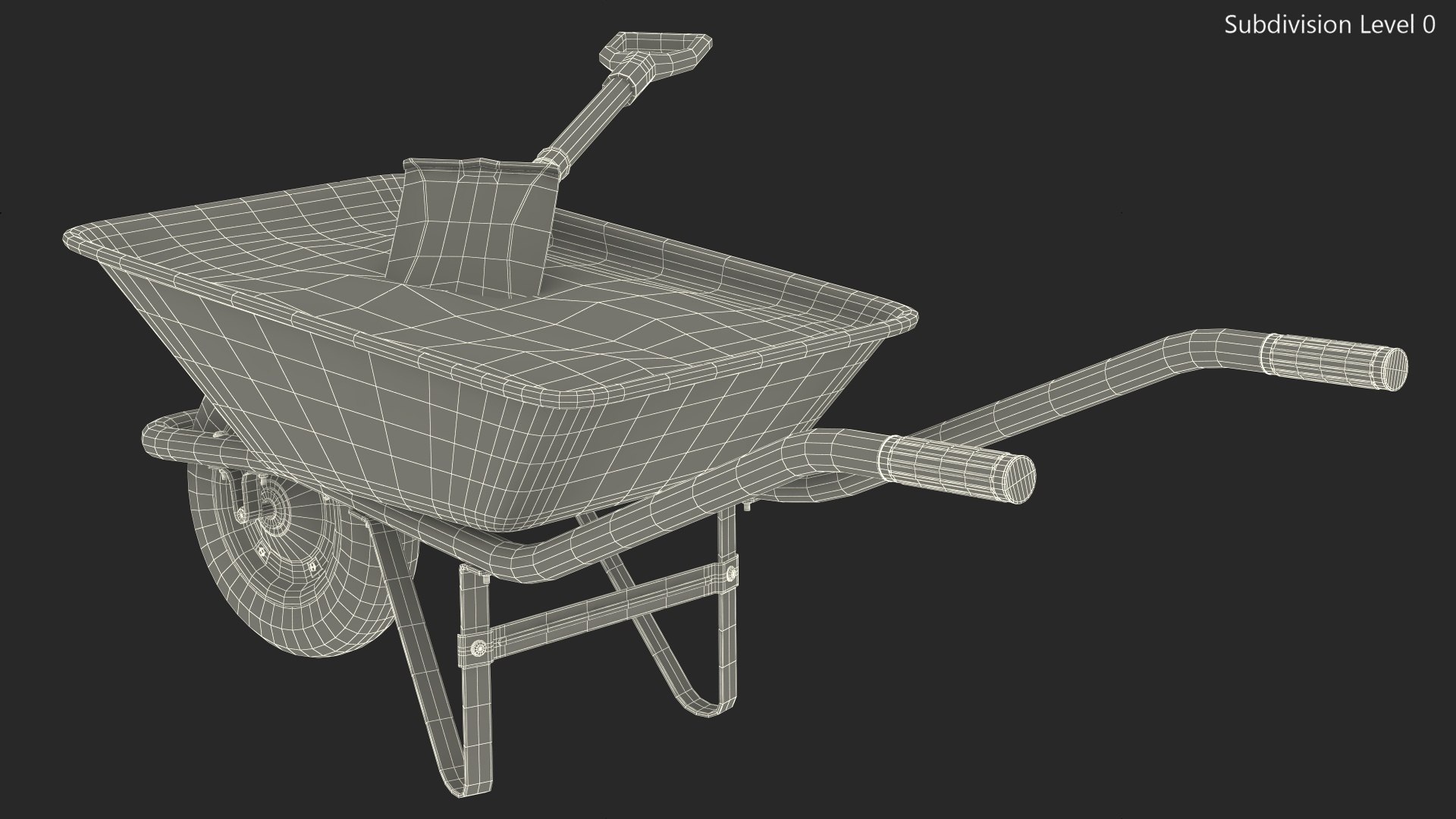 One Wheel Construction Cart Full of Concrete with Shovel model ...