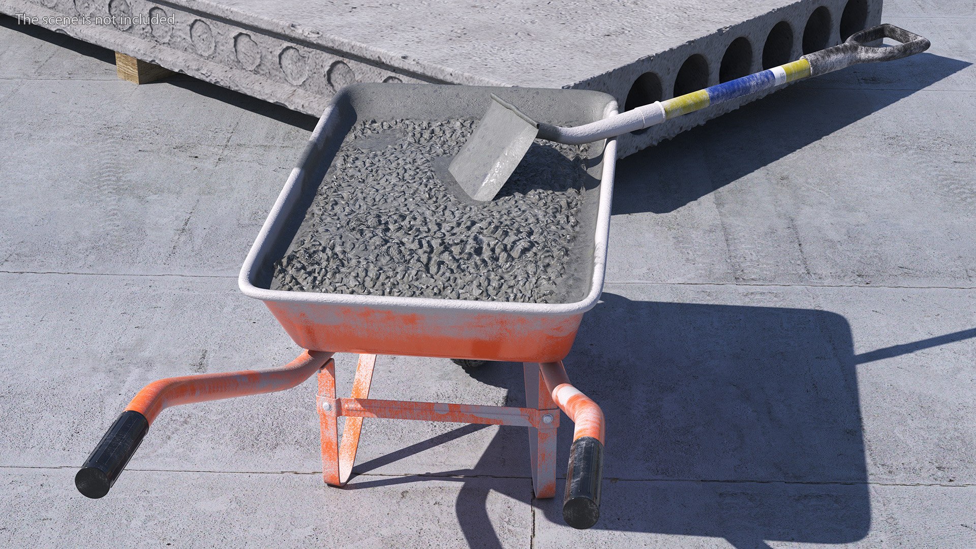 One Wheel Construction Cart Full Of Concrete With Shovel Model ...