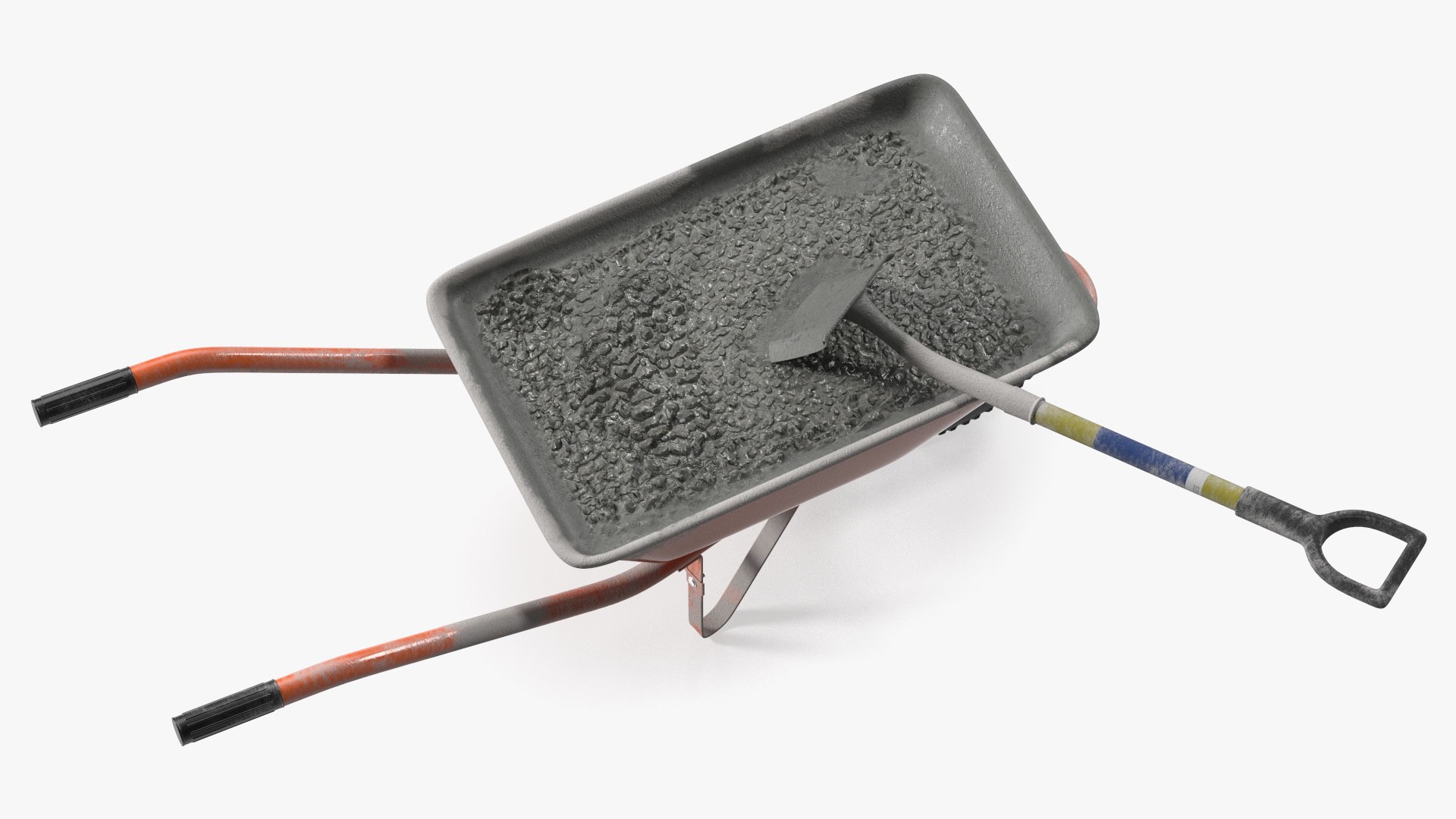 One Wheel Construction Cart Full of Concrete with Shovel model ...