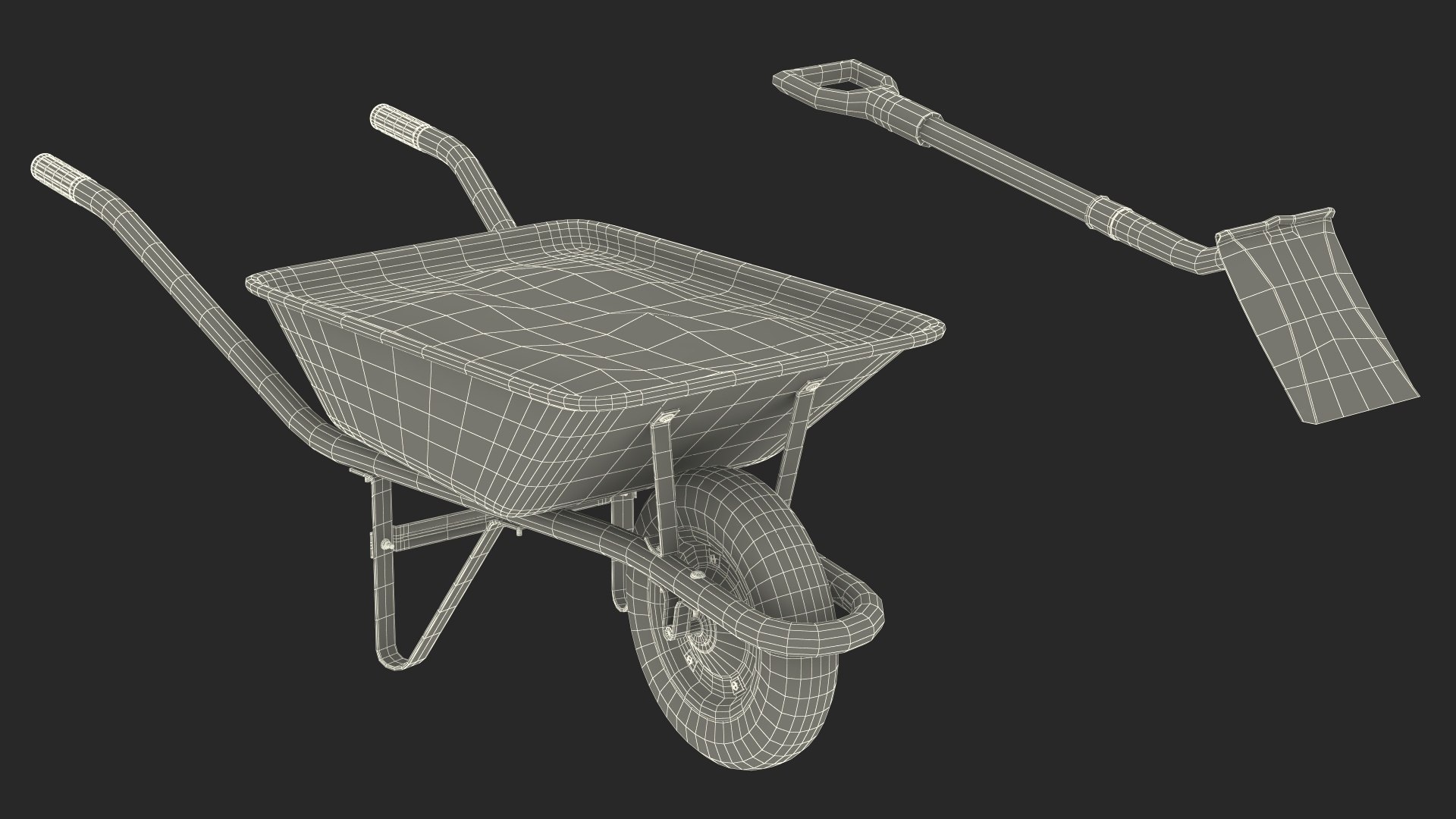 One Wheel Construction Cart Full of Concrete with Shovel model ...