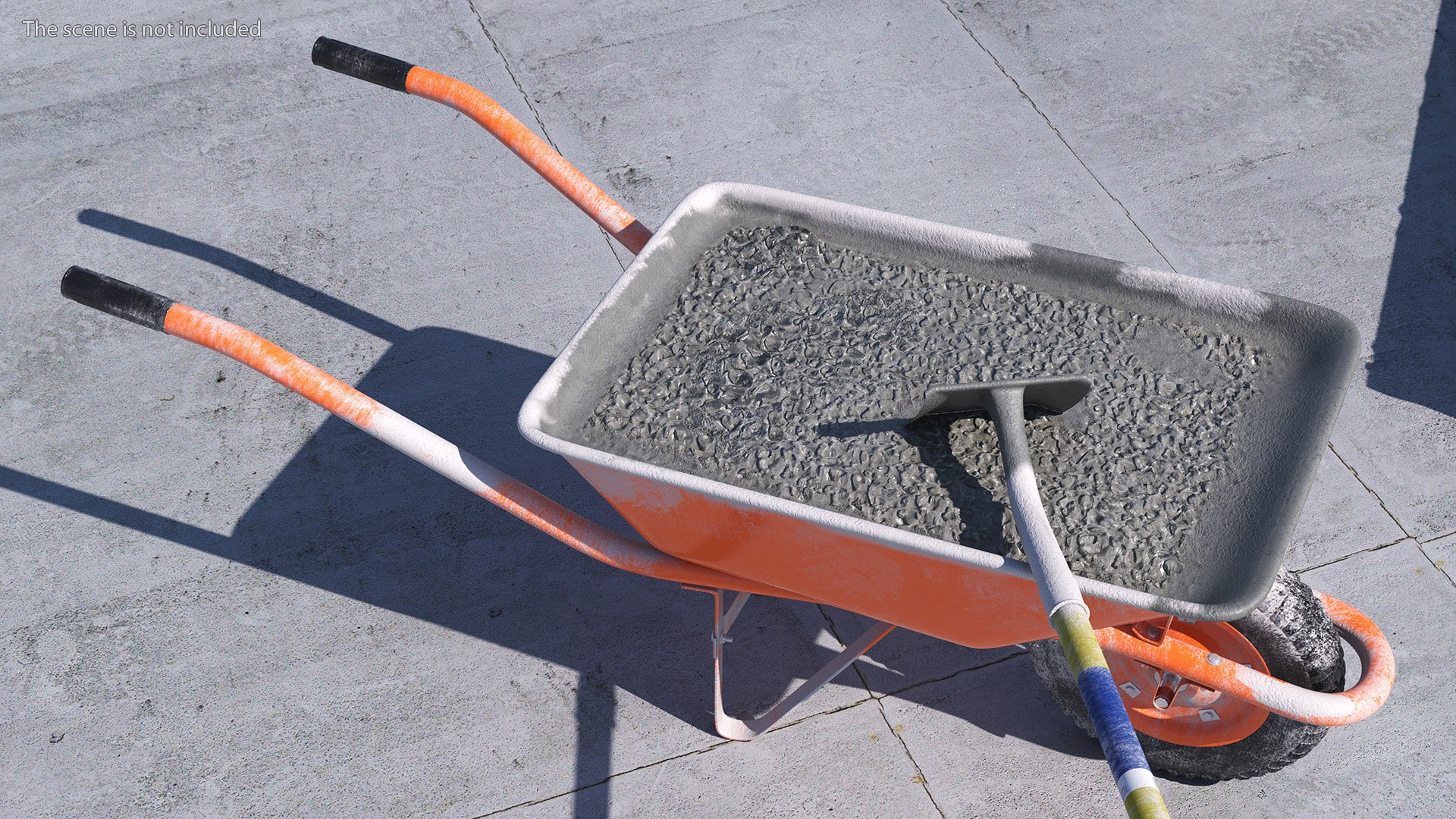 One Wheel Construction Cart Full Of Concrete With Shovel Model ...