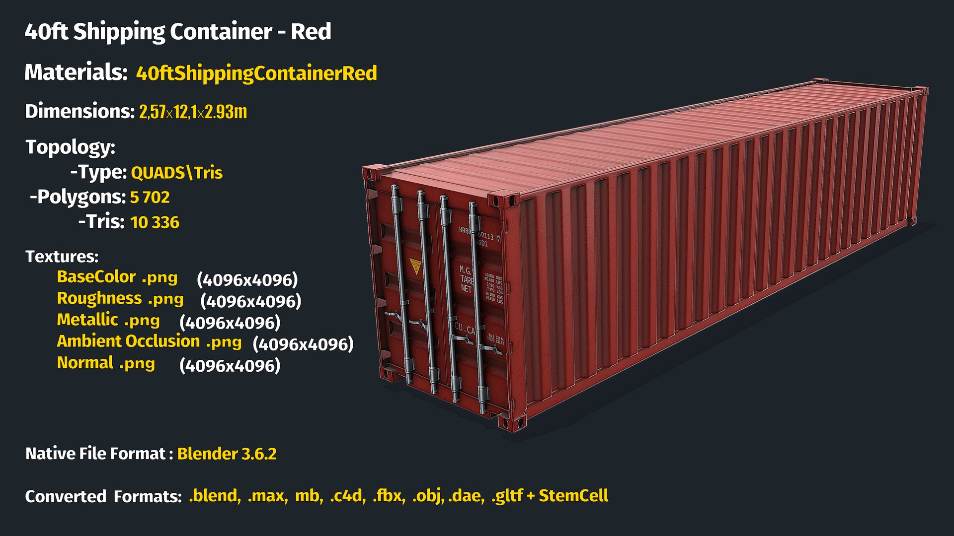 40ft Shipping Container - Red model - TurboSquid 2152000
