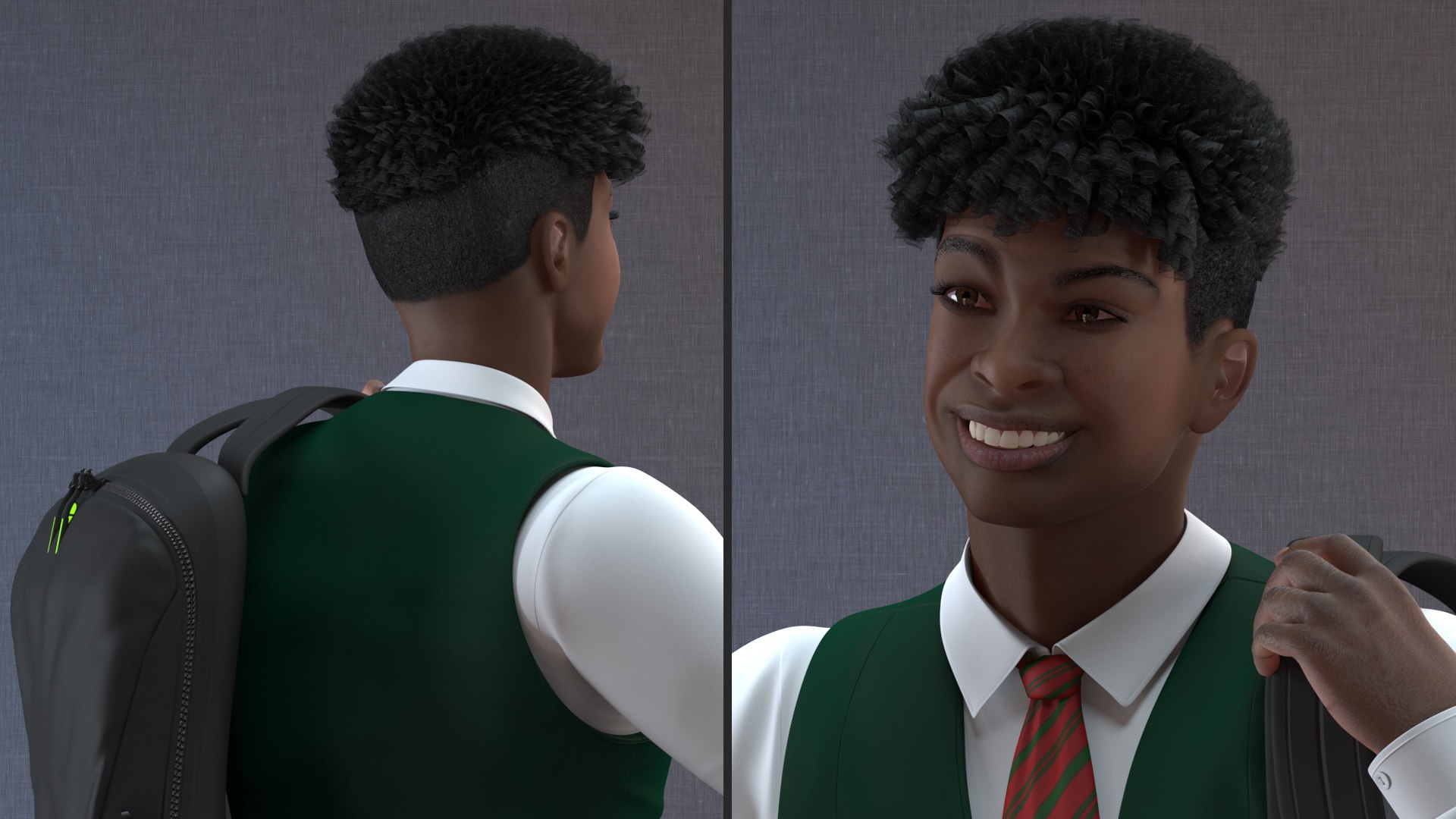 Black Teenager Dark Skin School Uniform Walking Model - TurboSquid 1765831