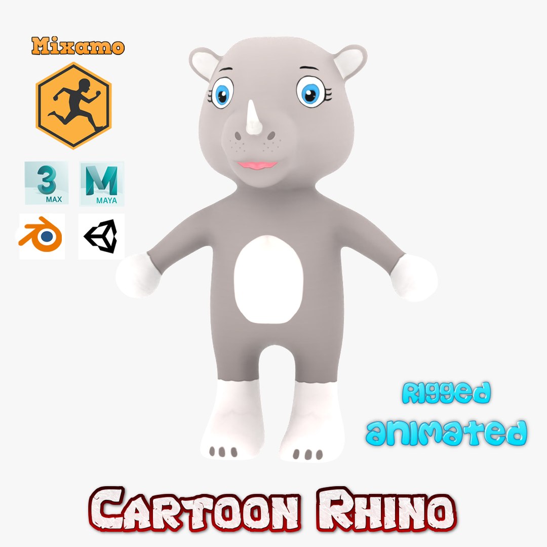 modelo 3d Cartoon Rhino Animated - TurboSquid 2013768