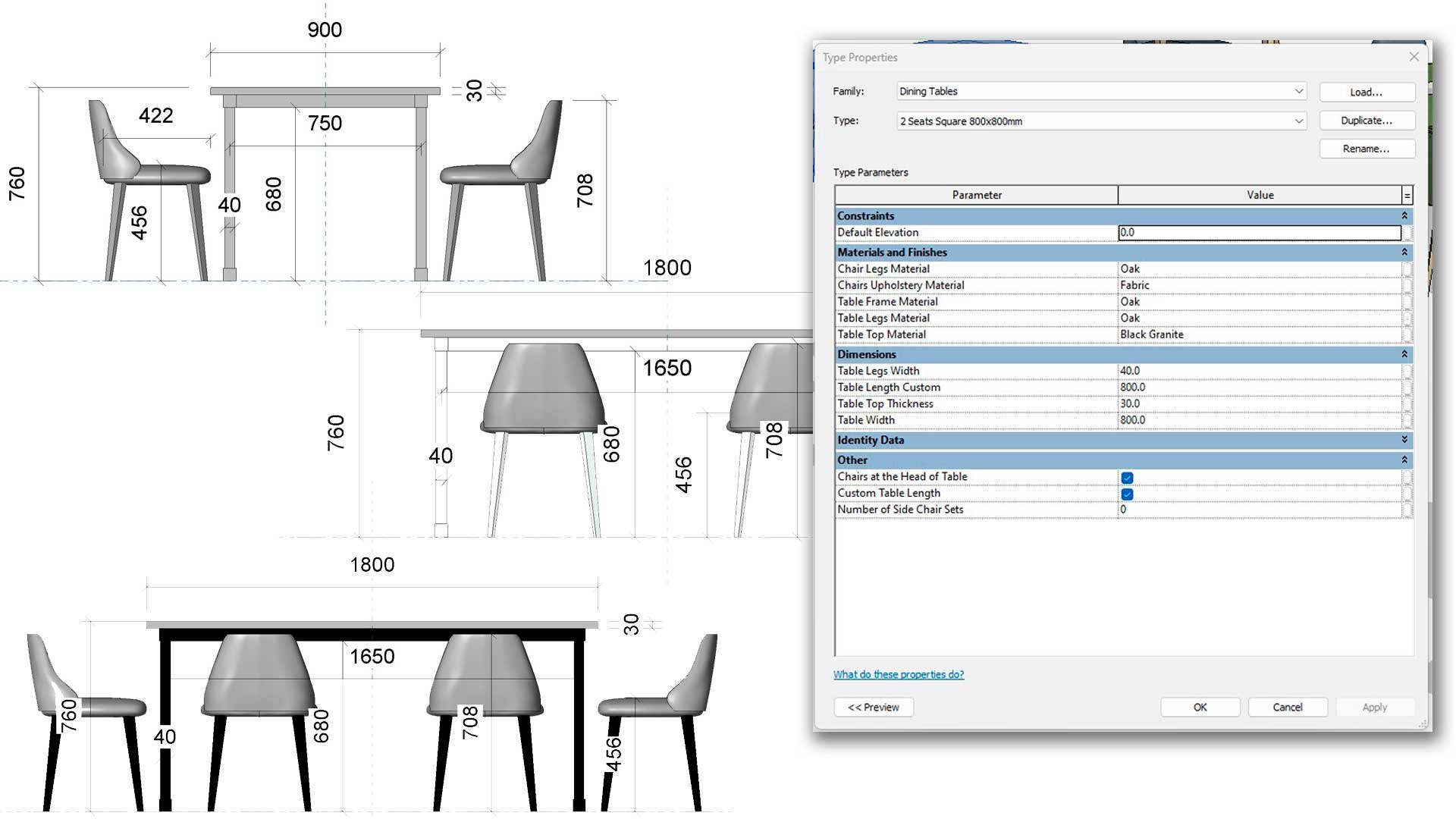 Parametric Revit Multiuse Table And Chair Configuration Setups Family ...