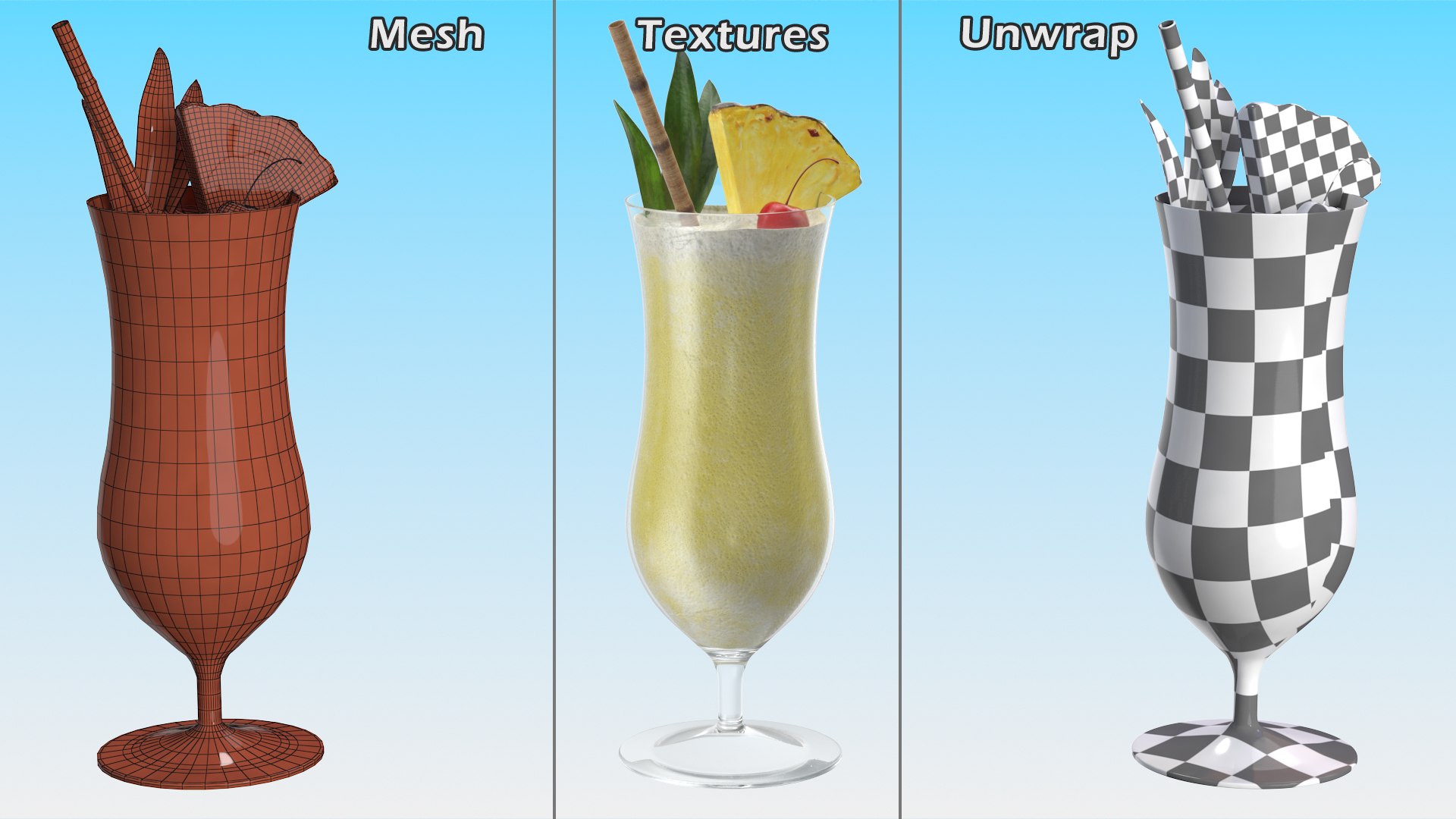 3D Pina Colada Cocktail with Straw - TurboSquid 2127811
