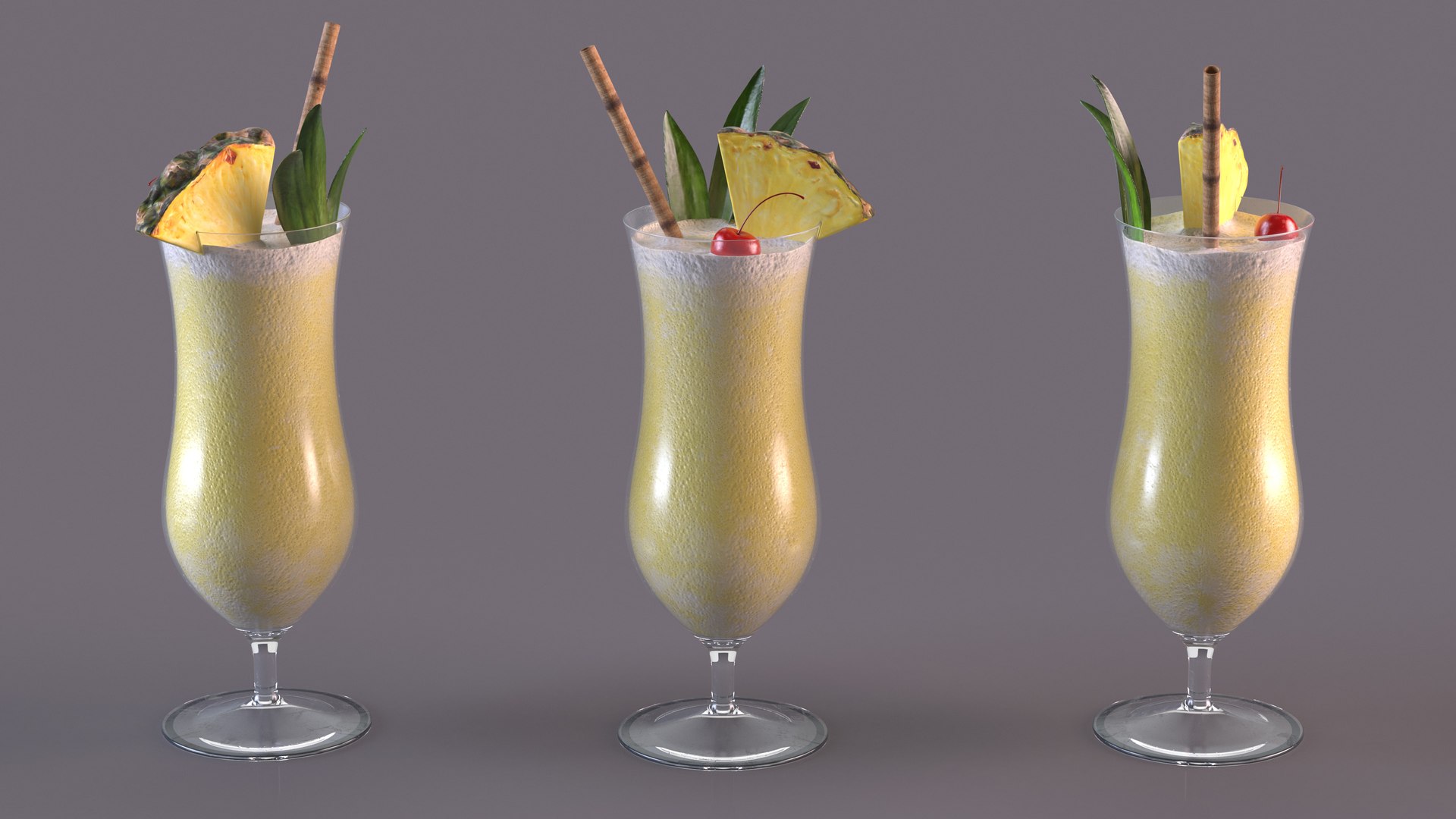 3D Pina Colada Cocktail with Straw - TurboSquid 2127811