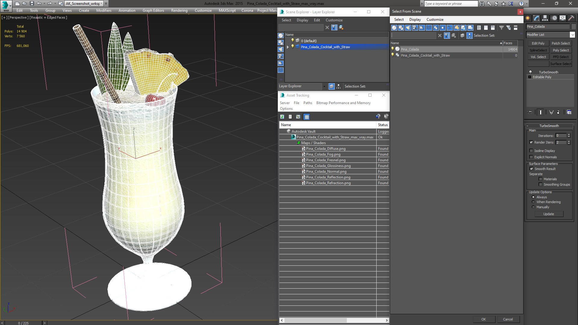 3D Pina Colada Cocktail with Straw - TurboSquid 2127811