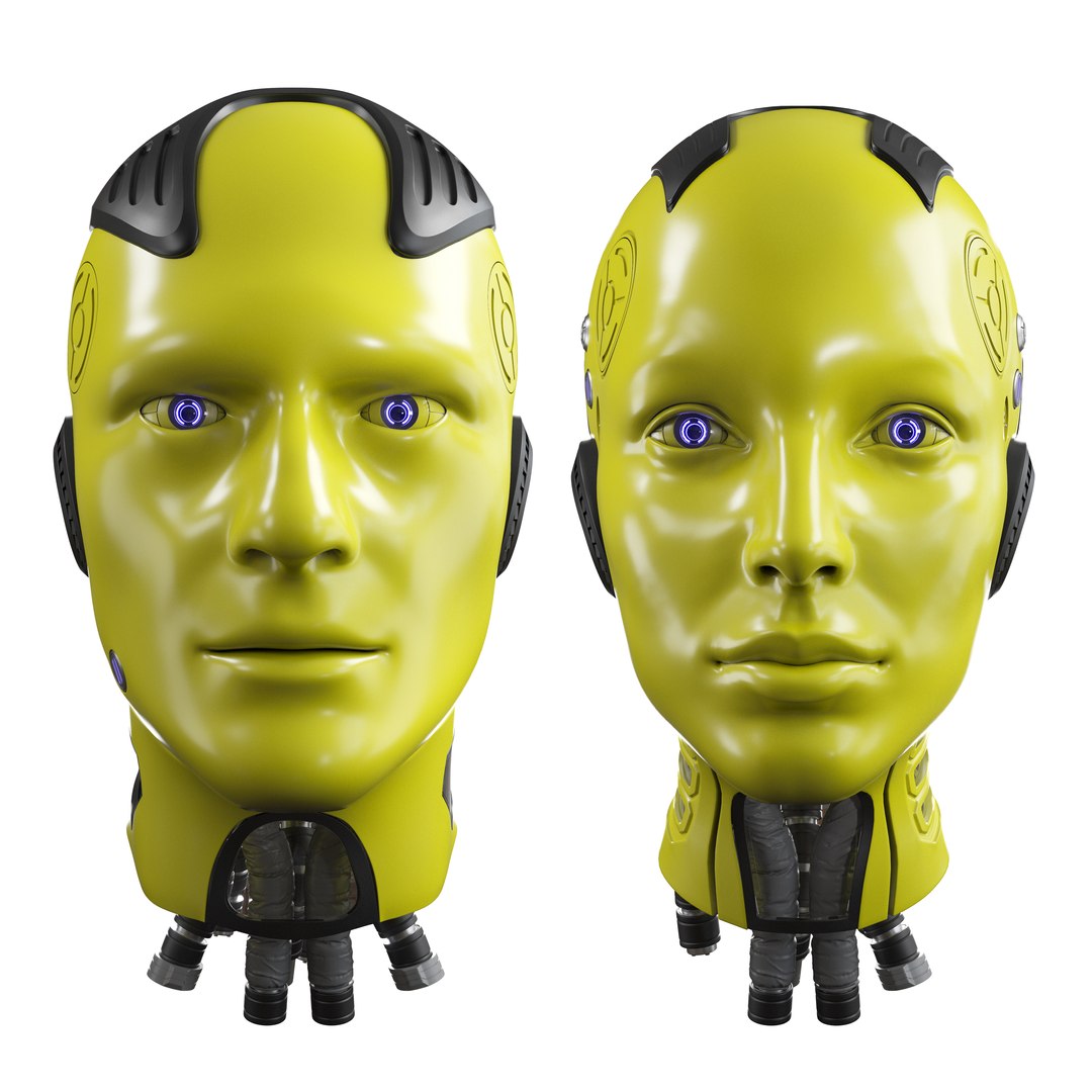 3D Female And Male Robot Heads Yellow Model - TurboSquid 2240316