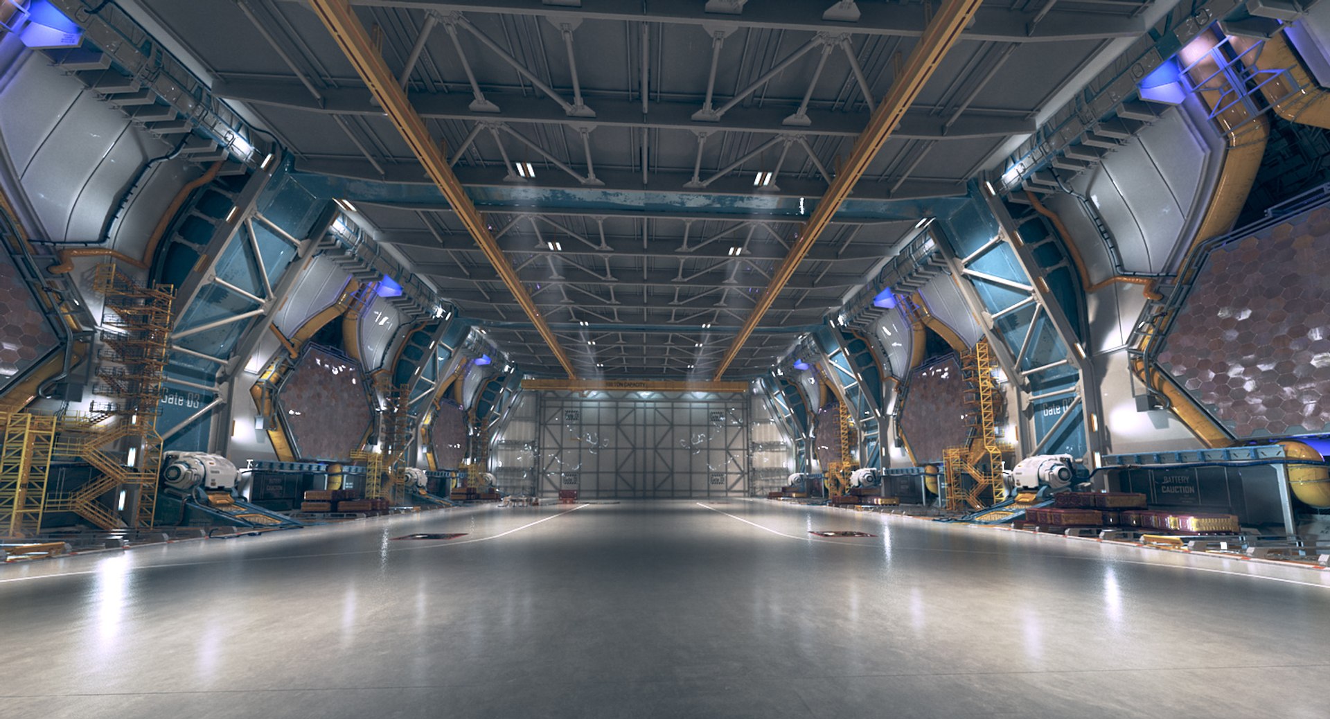 3d sci fi hangar interior model