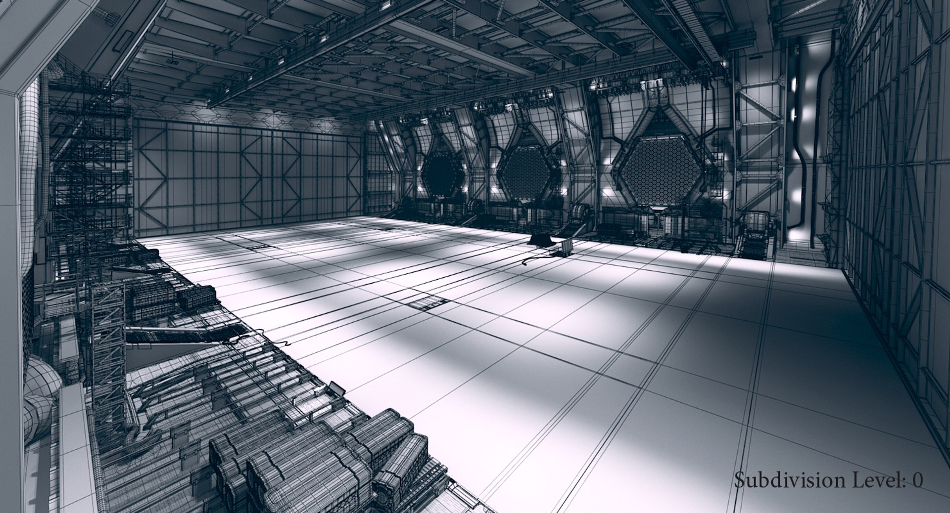 3d sci fi hangar interior model