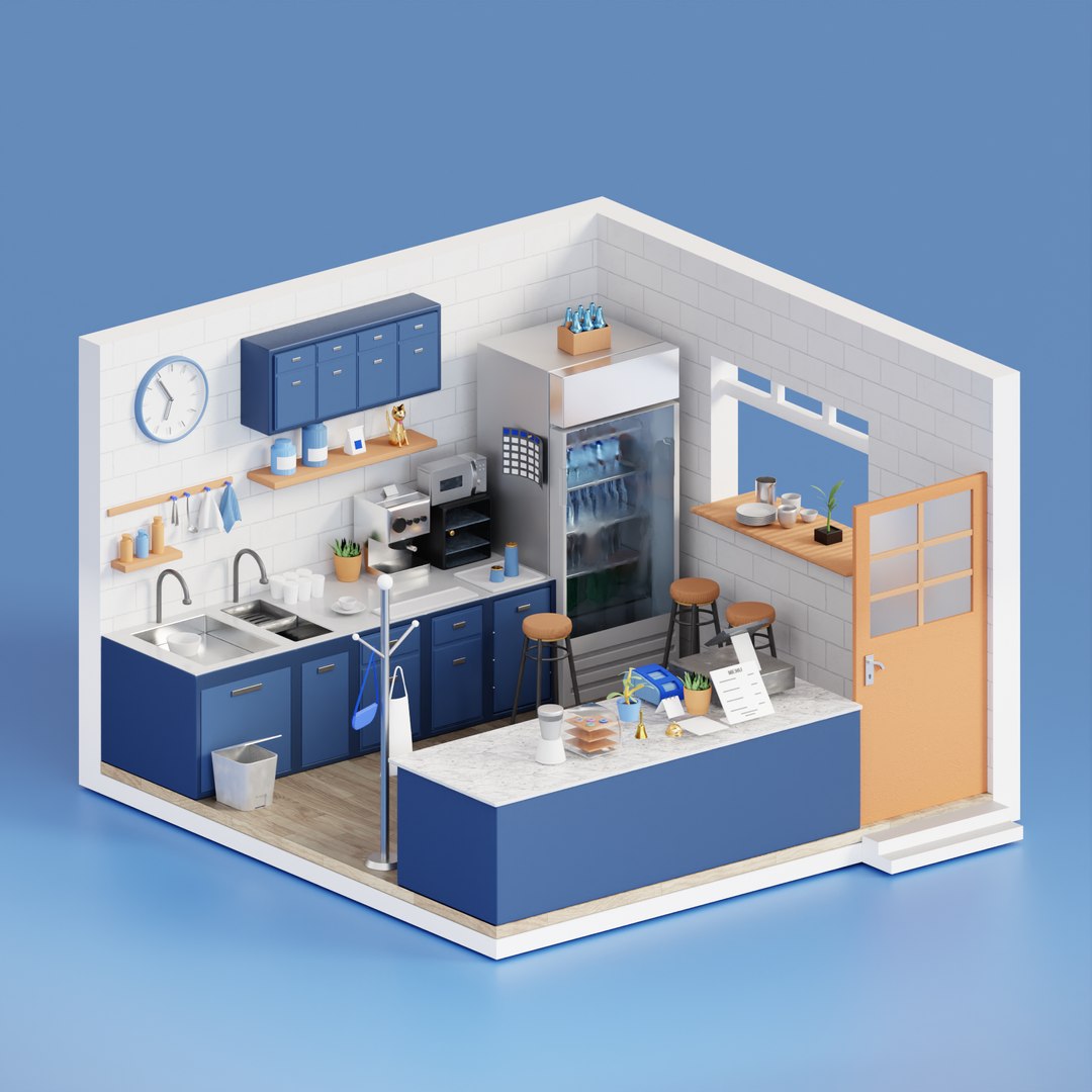 3D Model Kitchen Room Design Layout - TurboSquid 2346523