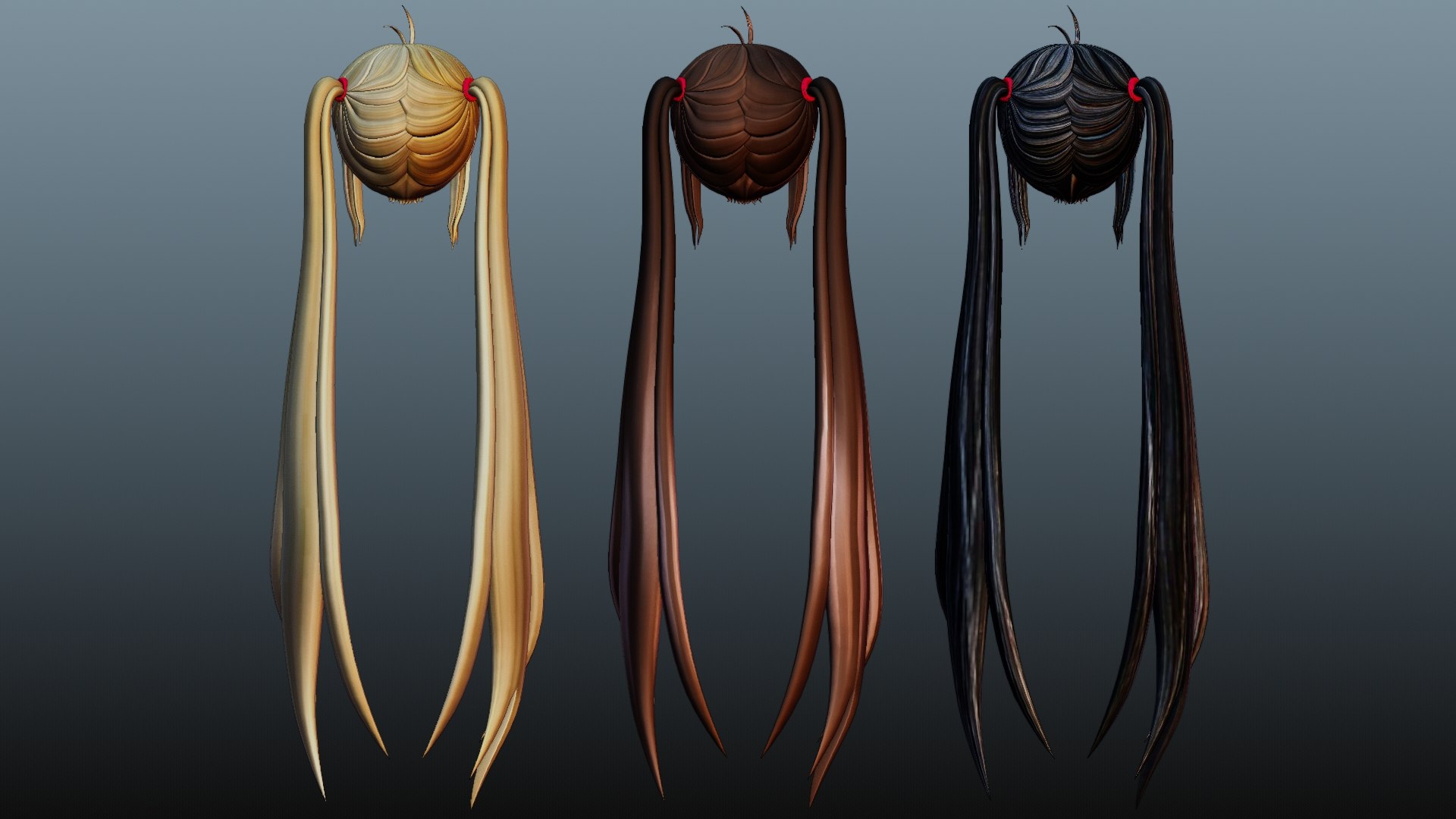 3D Female Hair Low Poly 3 Color Model Model - TurboSquid 2073808