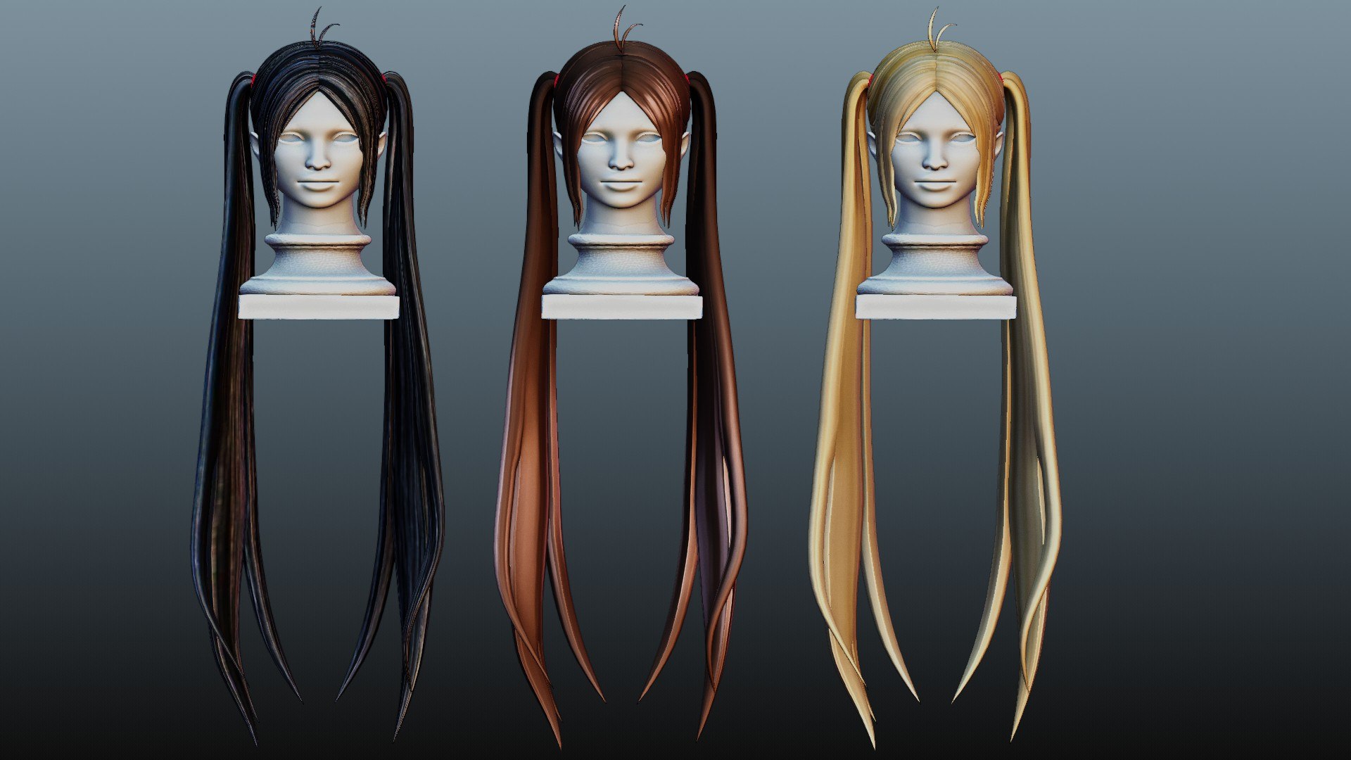 3D Female Hair Low Poly 3 Color Model Model - TurboSquid 2073808