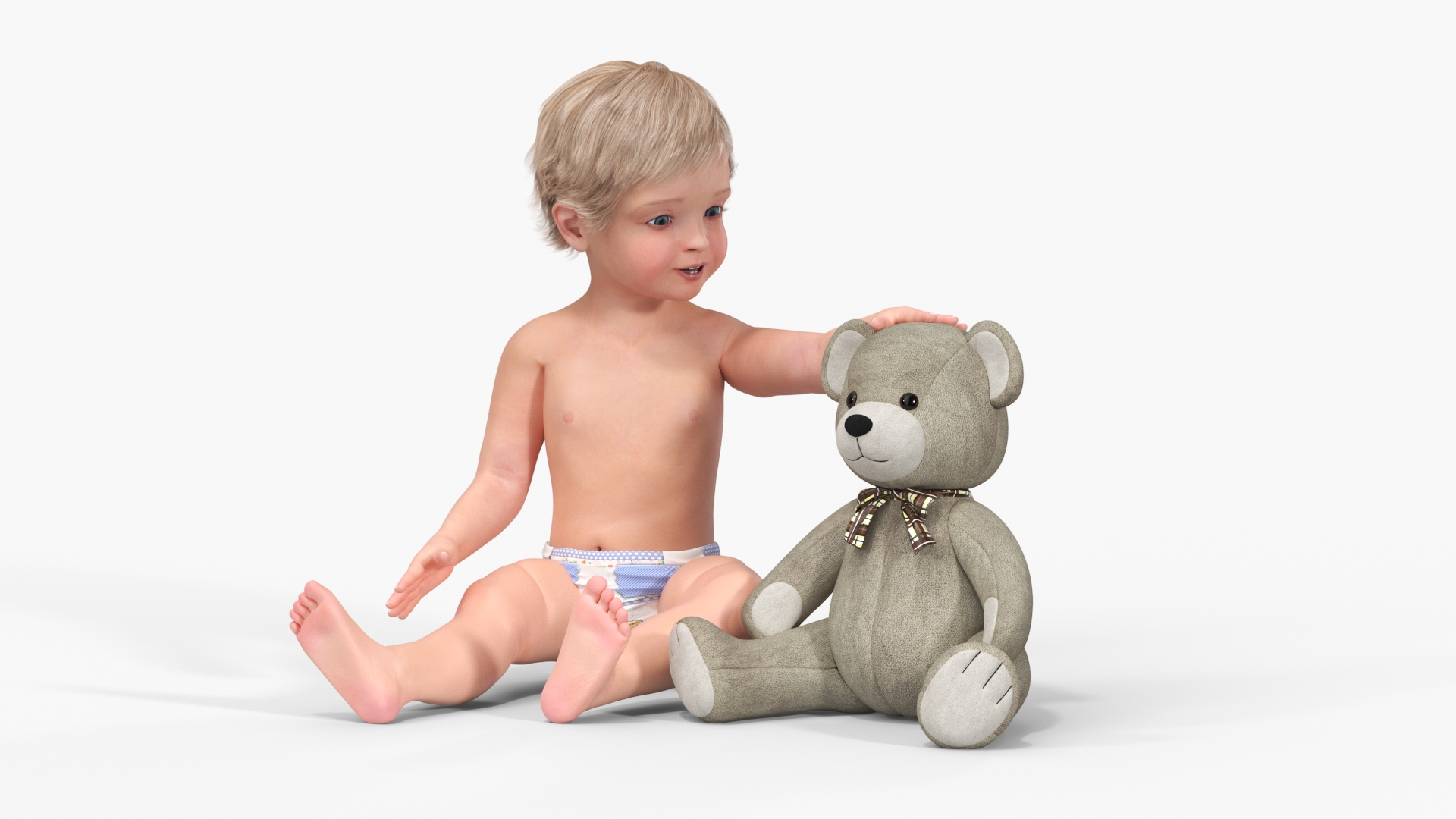 Kid Playing With Teddy Bear 3D Model - TurboSquid 2287224
