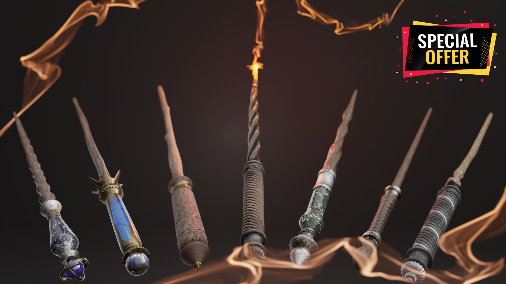 마법사 마술 지팡이 세트 1 3D 모델 - TurboSquid 2127107