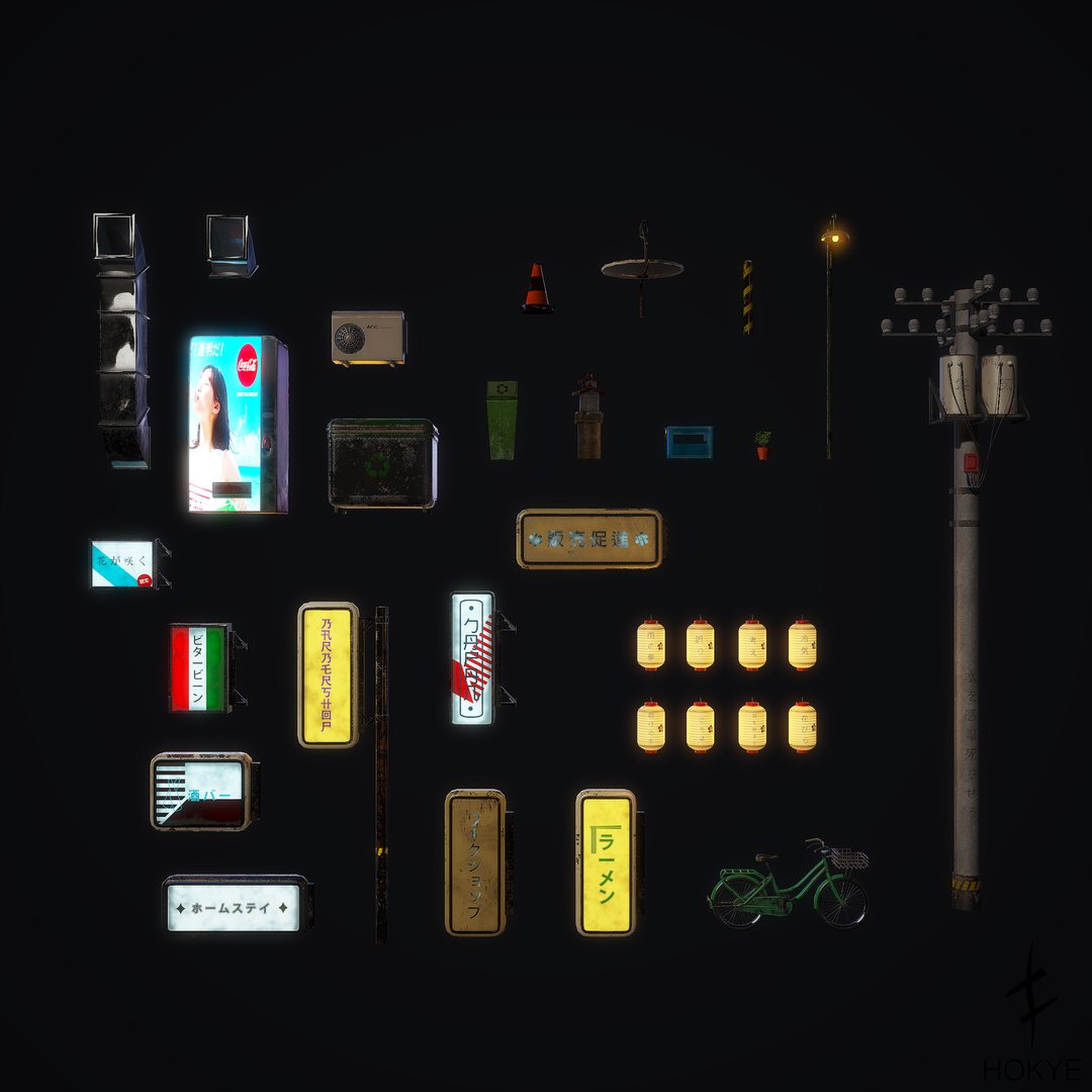 3D Model Japanese Street Alley Pack Low-poly 3d Model Low-poly 3D Model ...