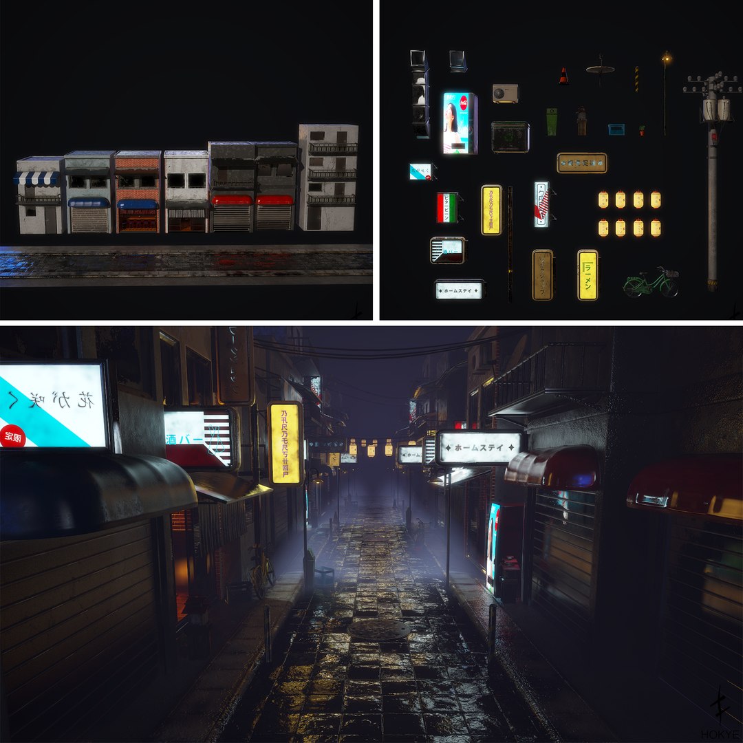 3D Model Japanese Street Alley Pack Low-poly 3d Model Low-poly 3D Model ...