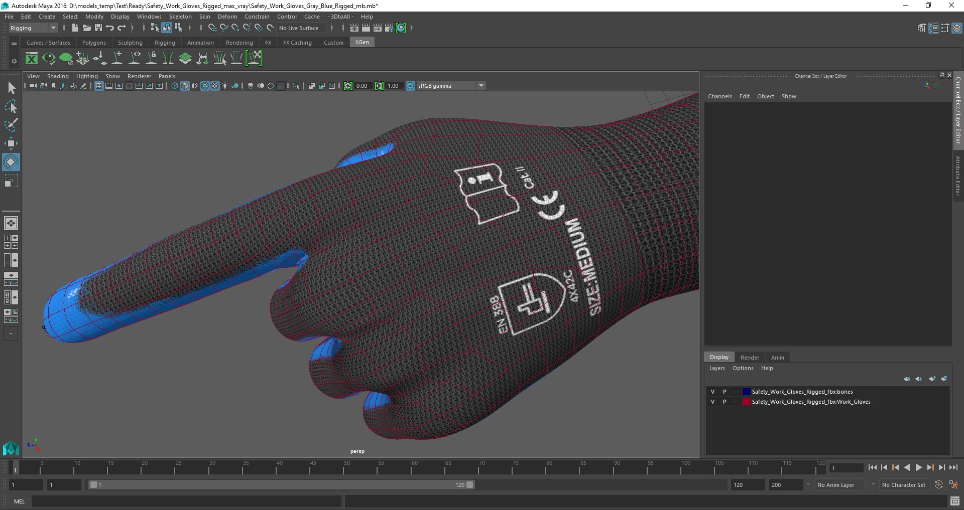 Safety Work Gloves Gray Blue Rigged for Maya 3D - TurboSquid 1859819