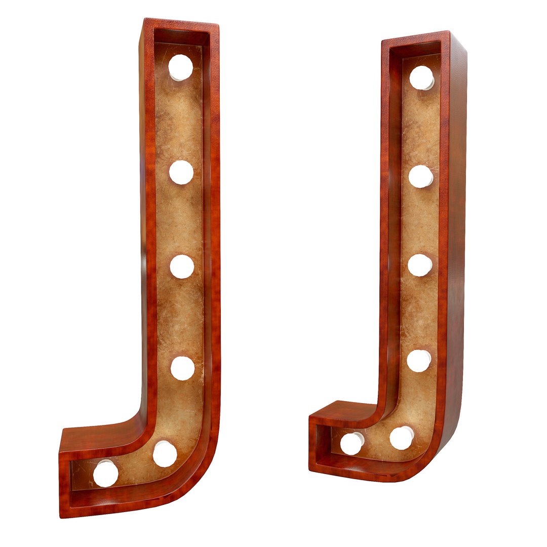 3D model Marquee letter J led wooden glow sign - TurboSquid 1974443