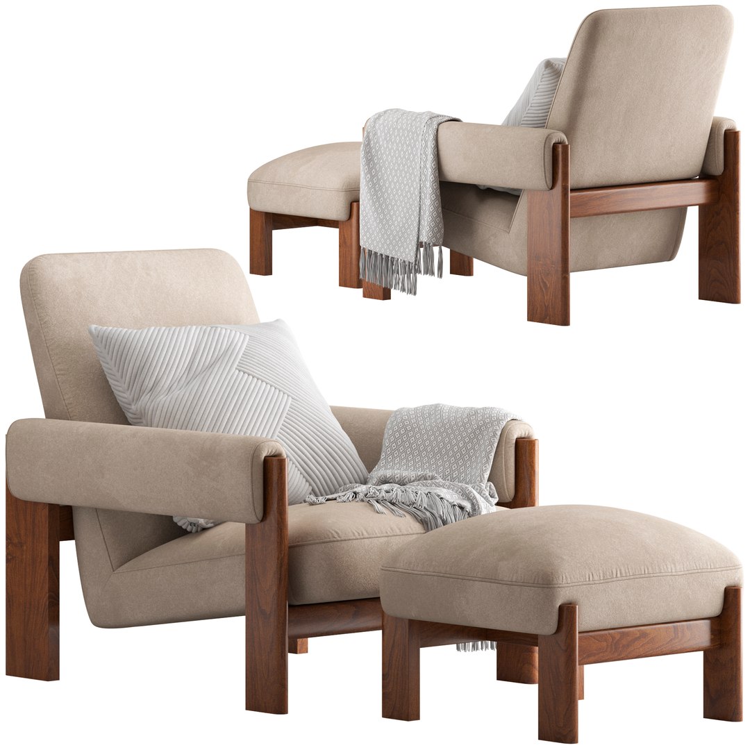 West Elm Nils Chair And Ottoman Model - TurboSquid 2208321