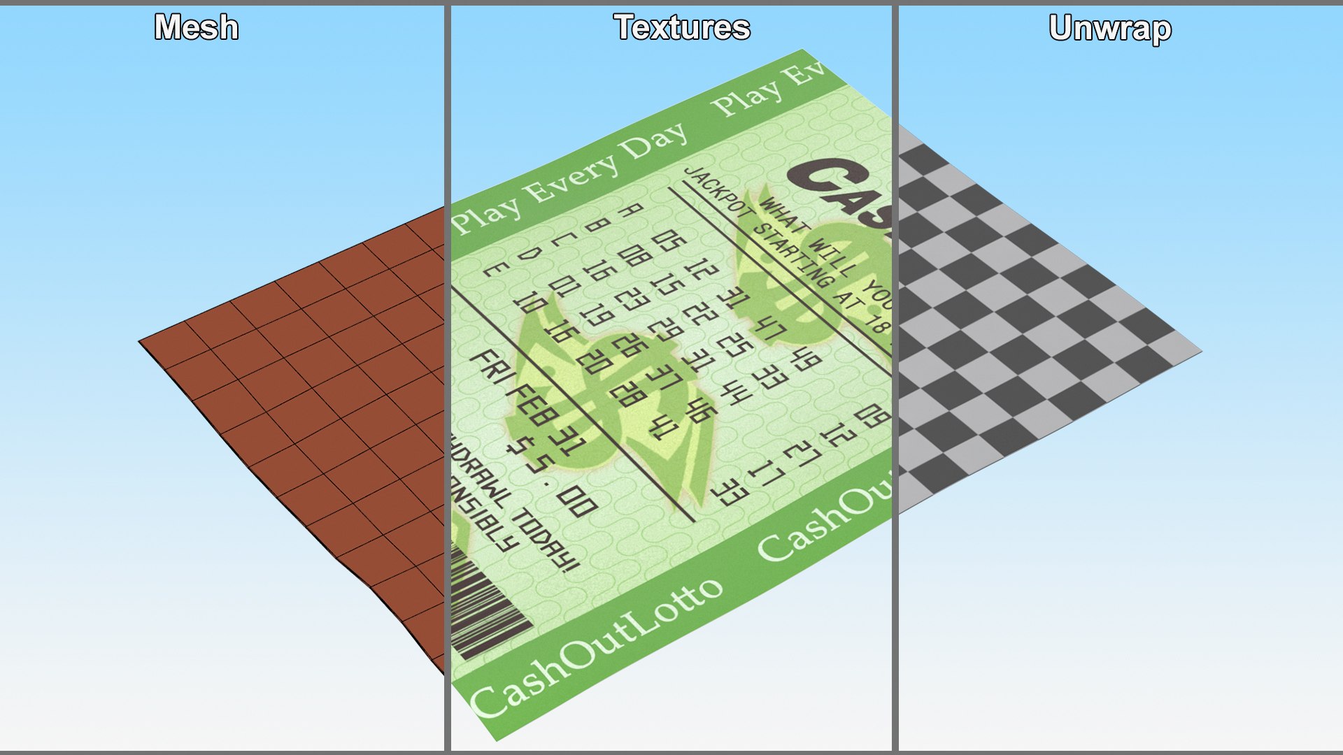 3D Even Cash Out Lotto Ticket Model - TurboSquid 2022816
