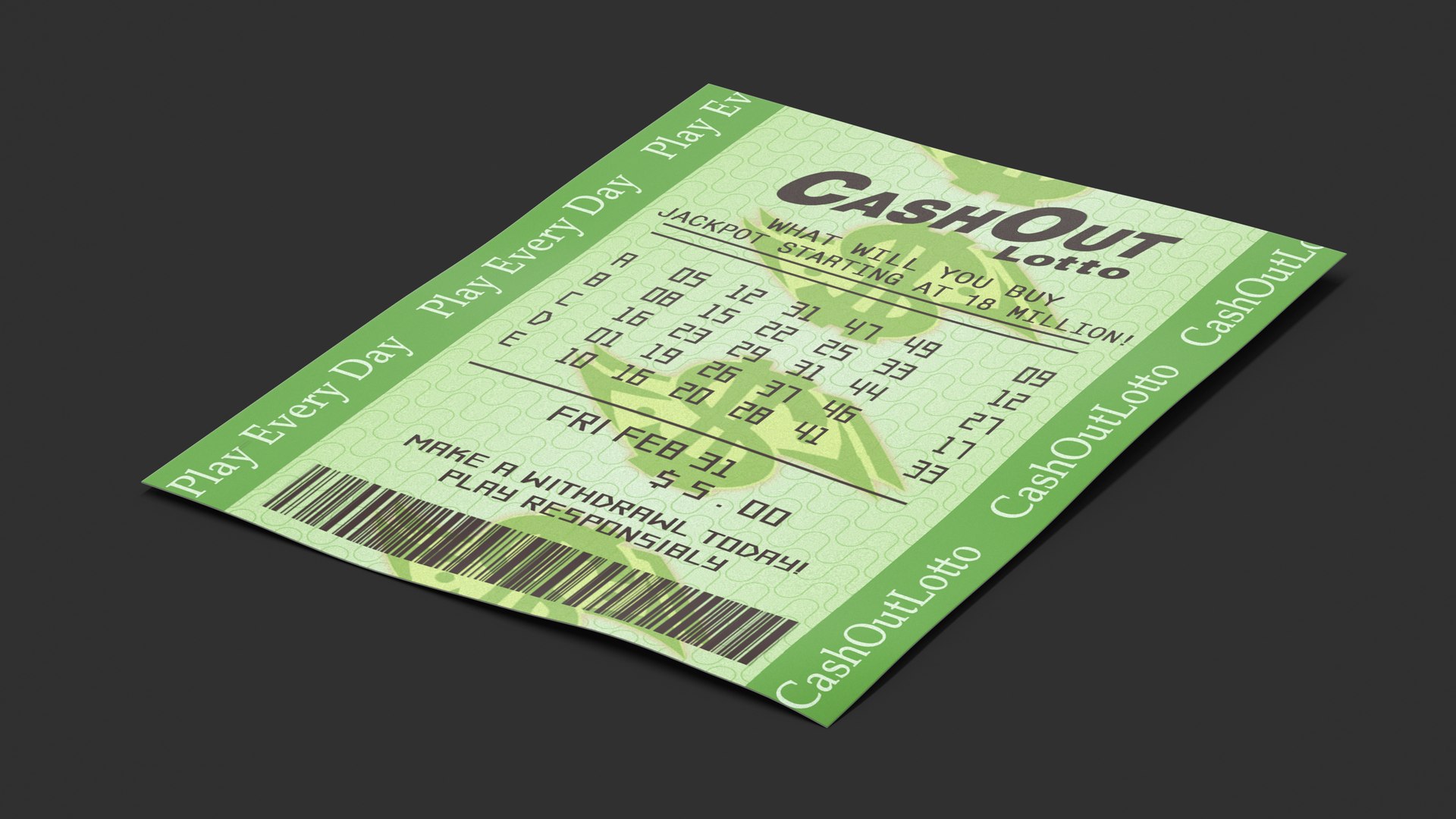 3D Even Cash Out Lotto Ticket Model - TurboSquid 2022816
