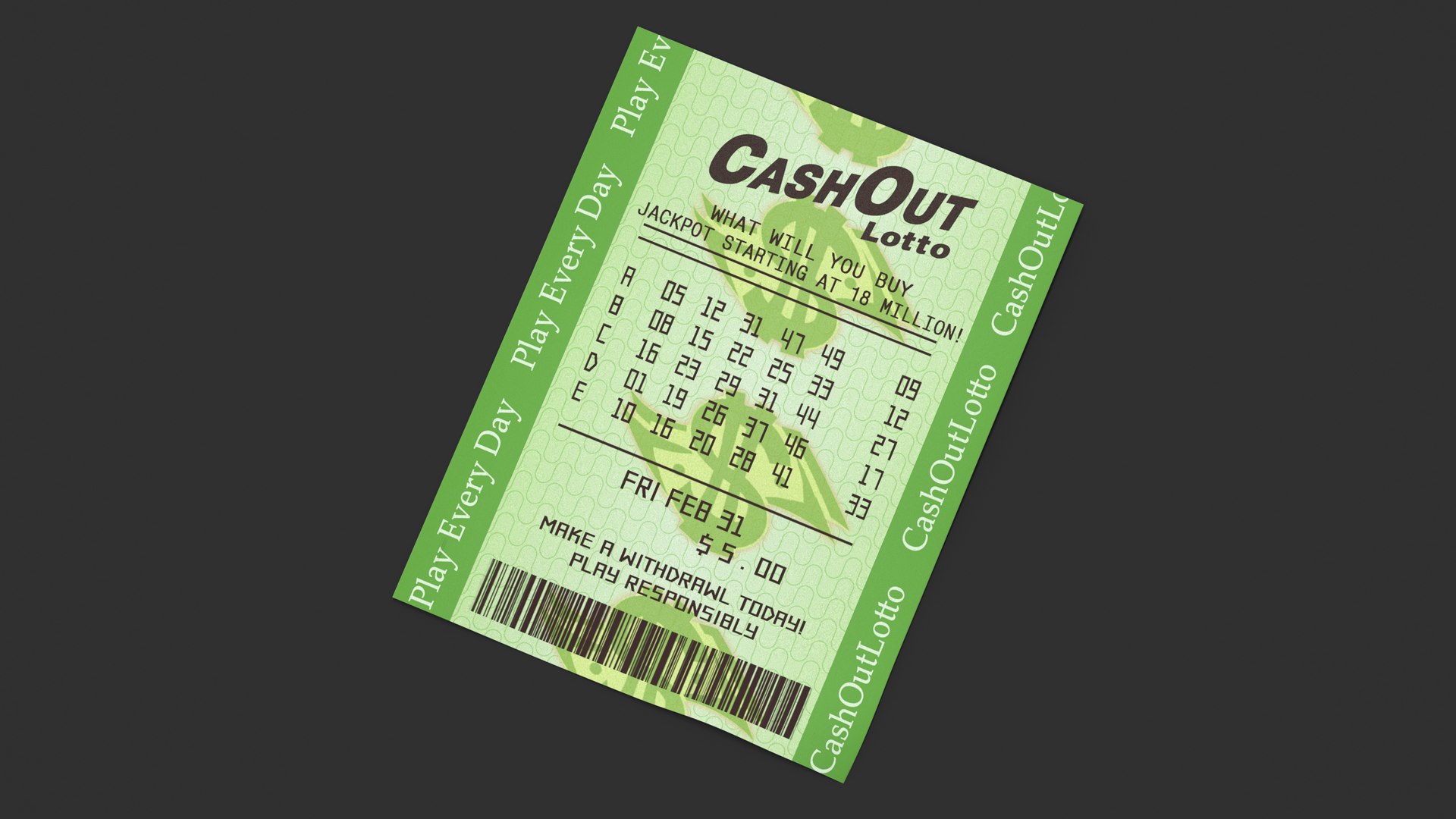 3D Even Cash Out Lotto Ticket Model - TurboSquid 2022816