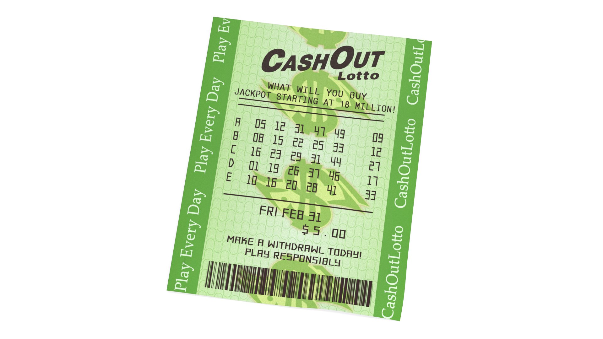 3D Even Cash Out Lotto Ticket Model - TurboSquid 2022816