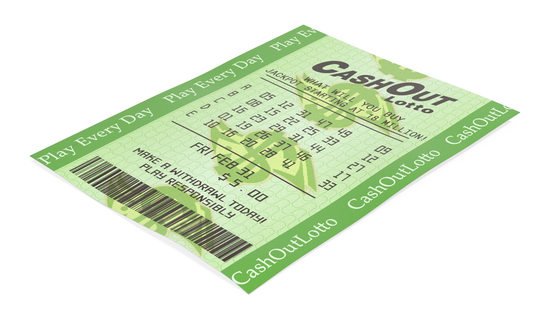 3D Even Cash Out Lotto Ticket Model - TurboSquid 2022816