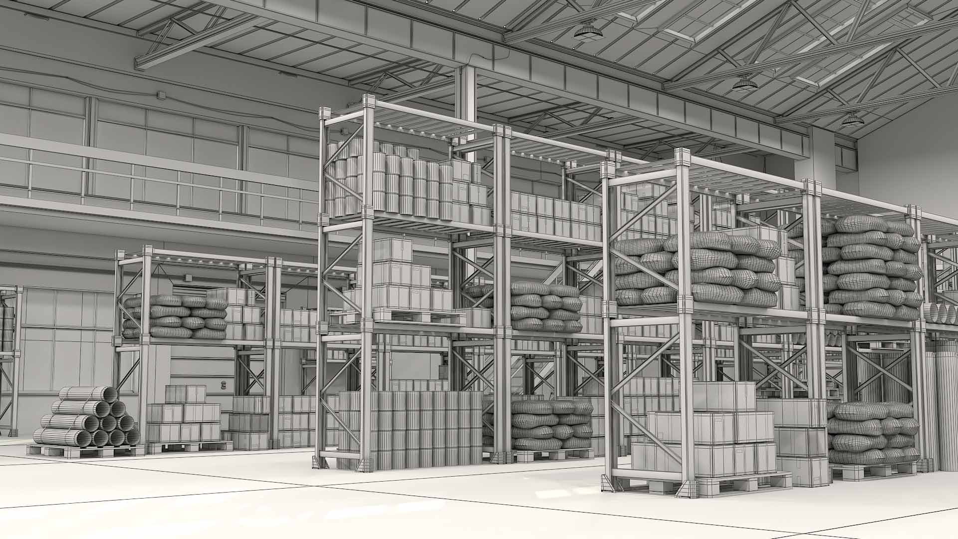 Warehouse Interior And Exterior PBR 02b Storage Facility Model ...