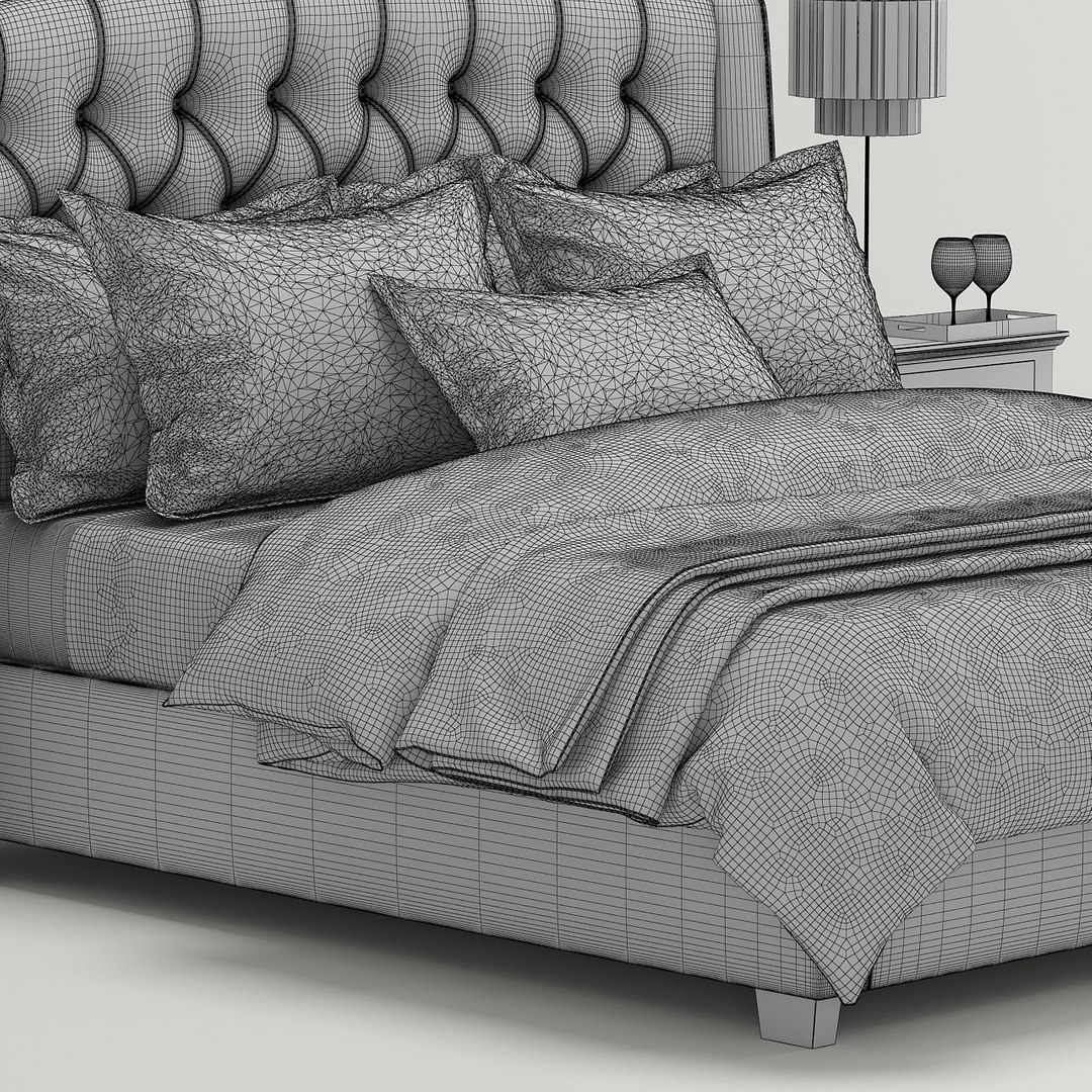 3D Rh Warner Tufted Bed Interior - TurboSquid 1242164