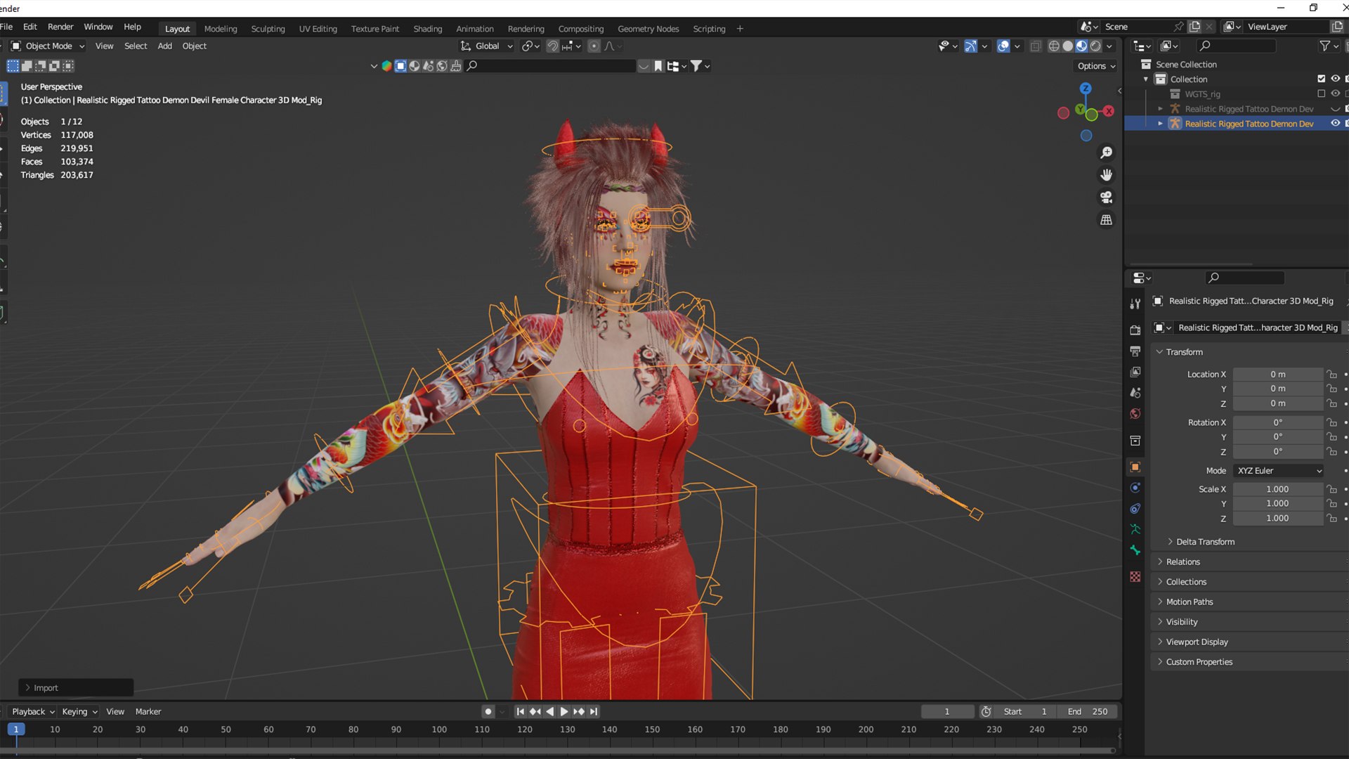 3D Realistic Rigged Tattoo Demon Devil Female Character 3D Model Model ...