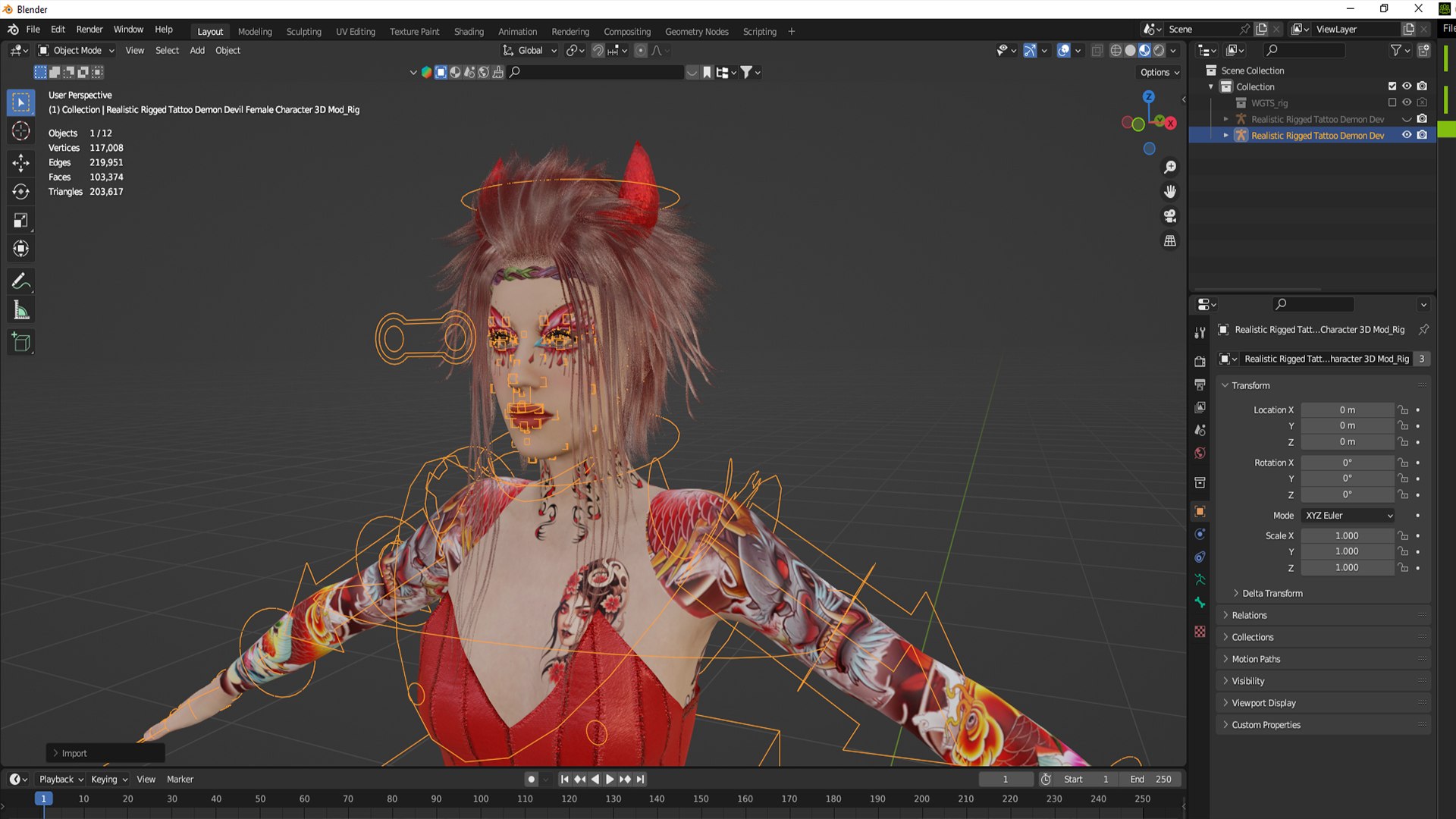 3D Realistic Rigged Tattoo Demon Devil Female Character 3D Model Model ...