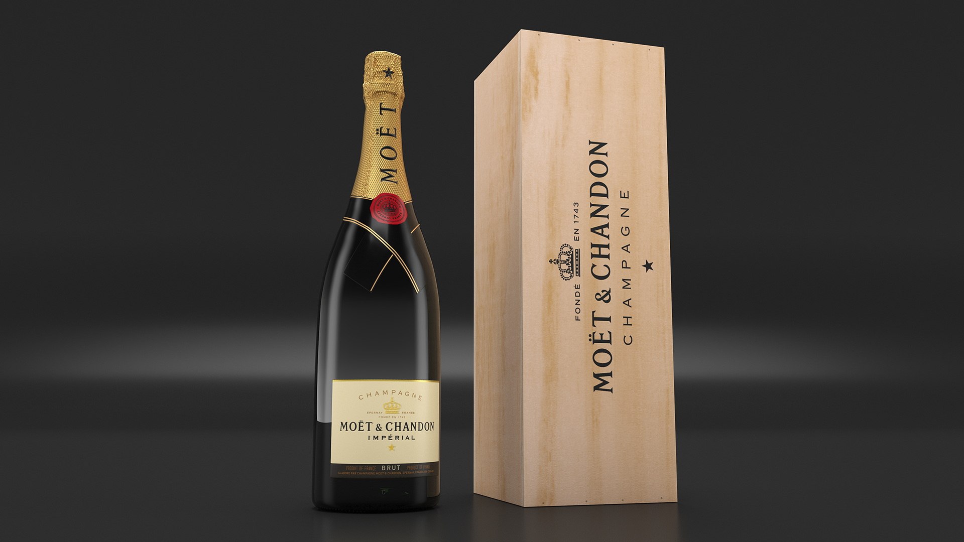 3D Model Champagne Moet And Chandon Brut Imperial With Wooden Box ...