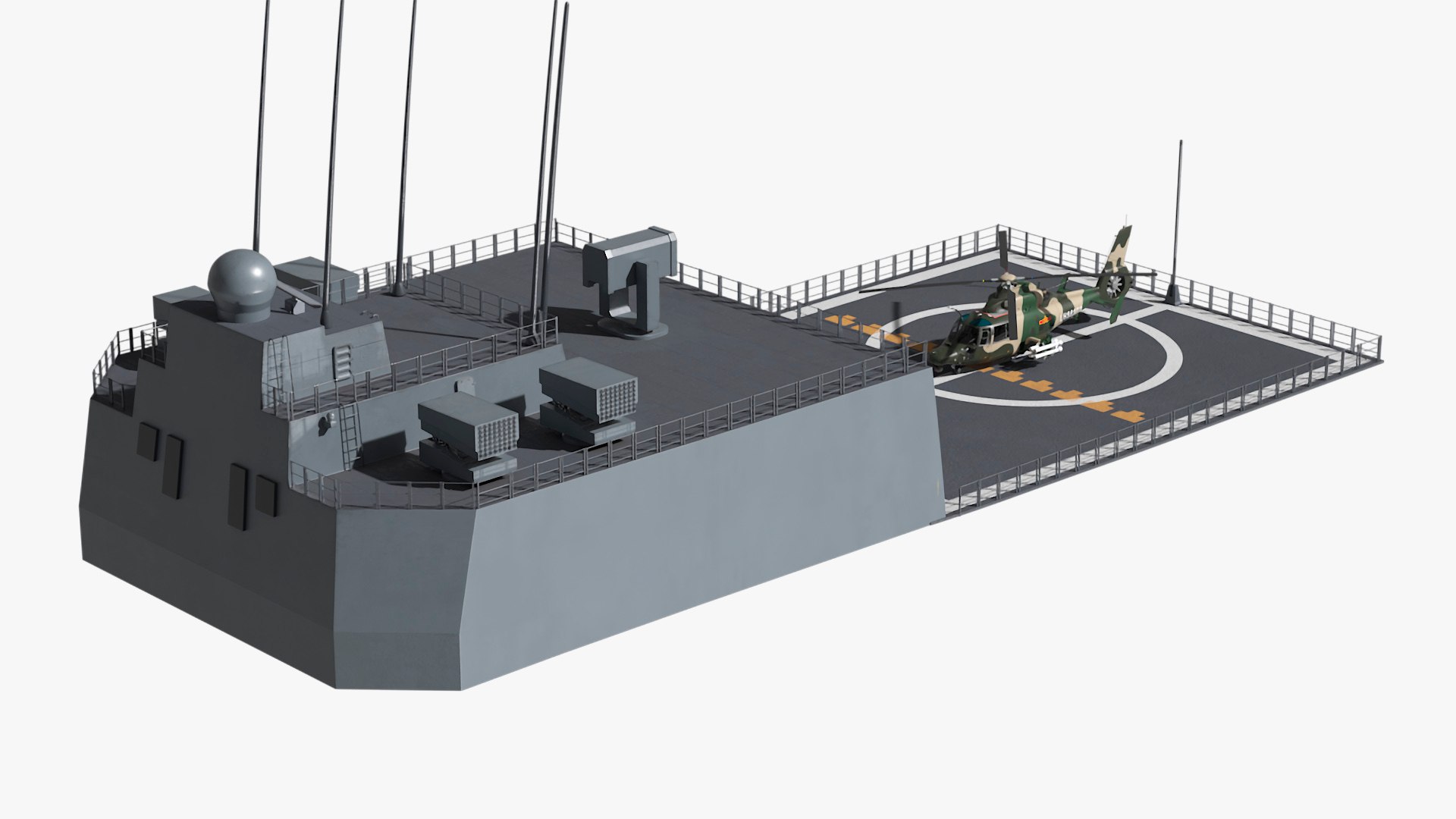 3D Military Harbin Z-9WZ Helicopter On Naval Ship Deck - TurboSquid 2362374