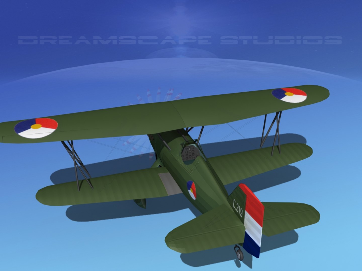 3d Curtiss Hawk Fighter P-6 Model