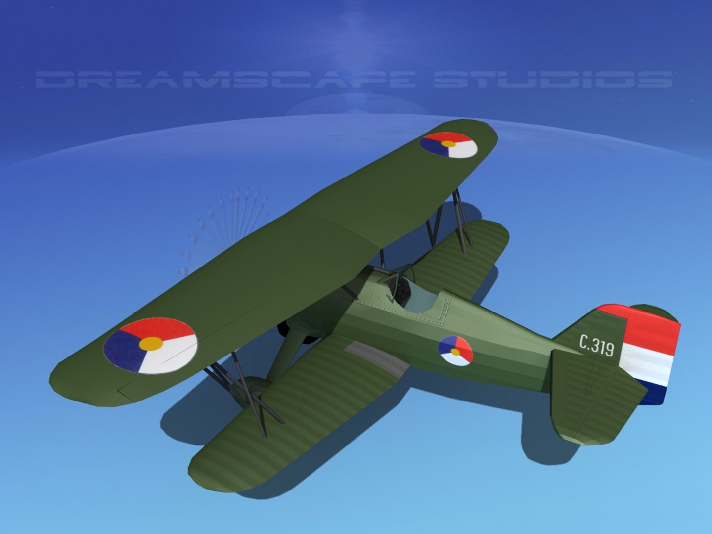 3d Curtiss Hawk Fighter P-6 Model