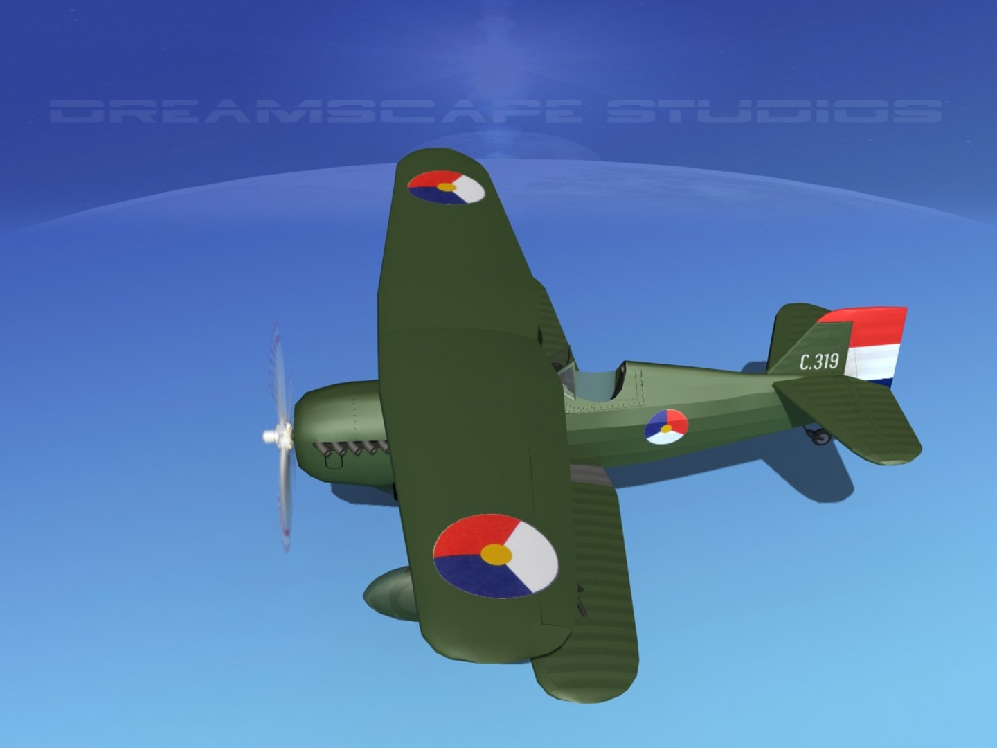 3d Curtiss Hawk Fighter P-6 Model